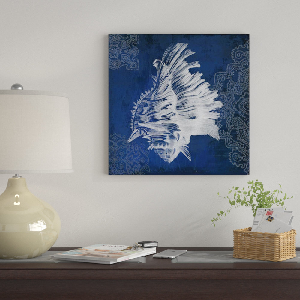 East Urban Home 'Navy Shell II' Graphic Art Print on Canvas | Wayfair