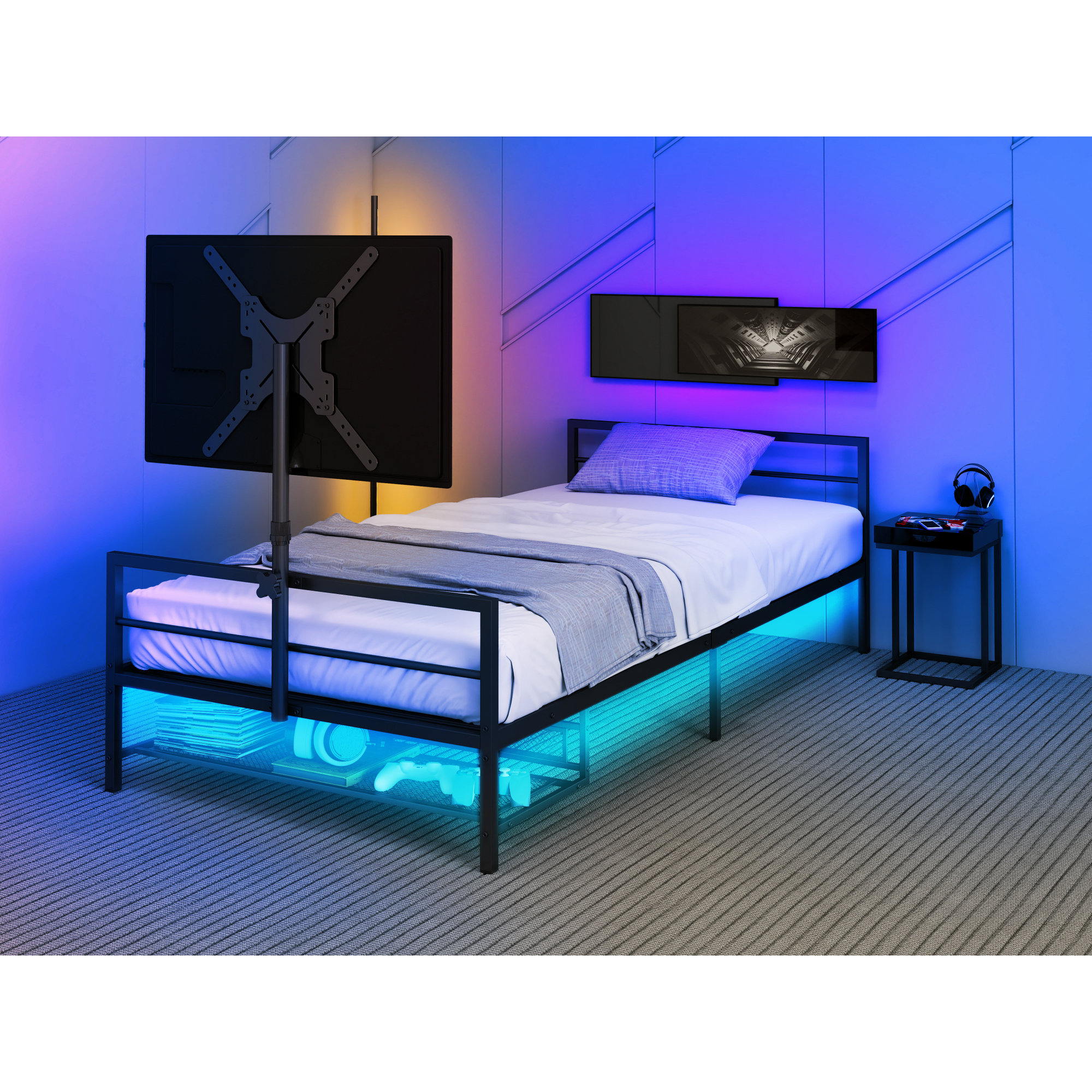 Ivy Bronx Twin size gaming bed with rotating tv mount for 13-42 inch ...