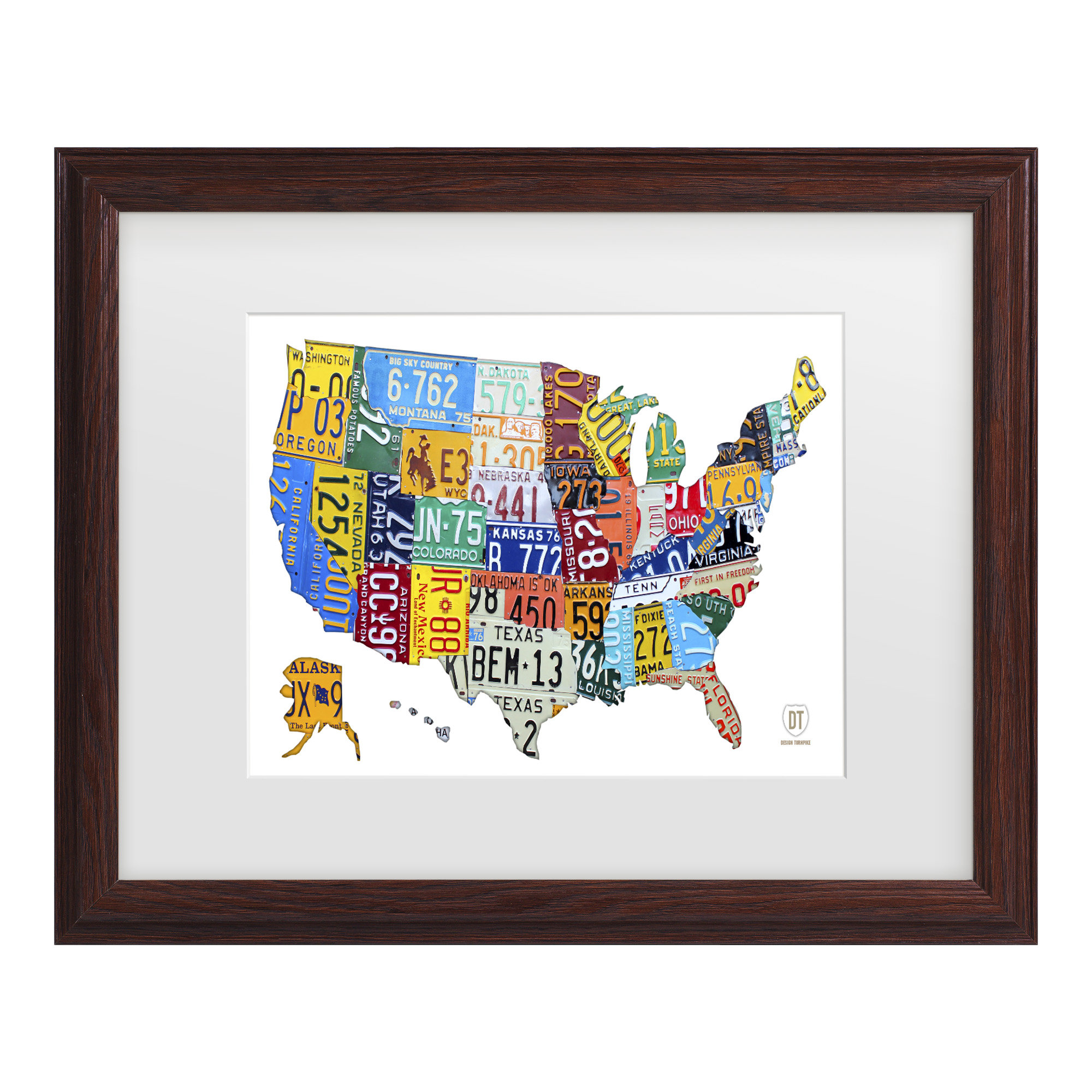 Trinx Design Turnpike 'License Plate Map USA 2' Matted Framed Art | Wayfair