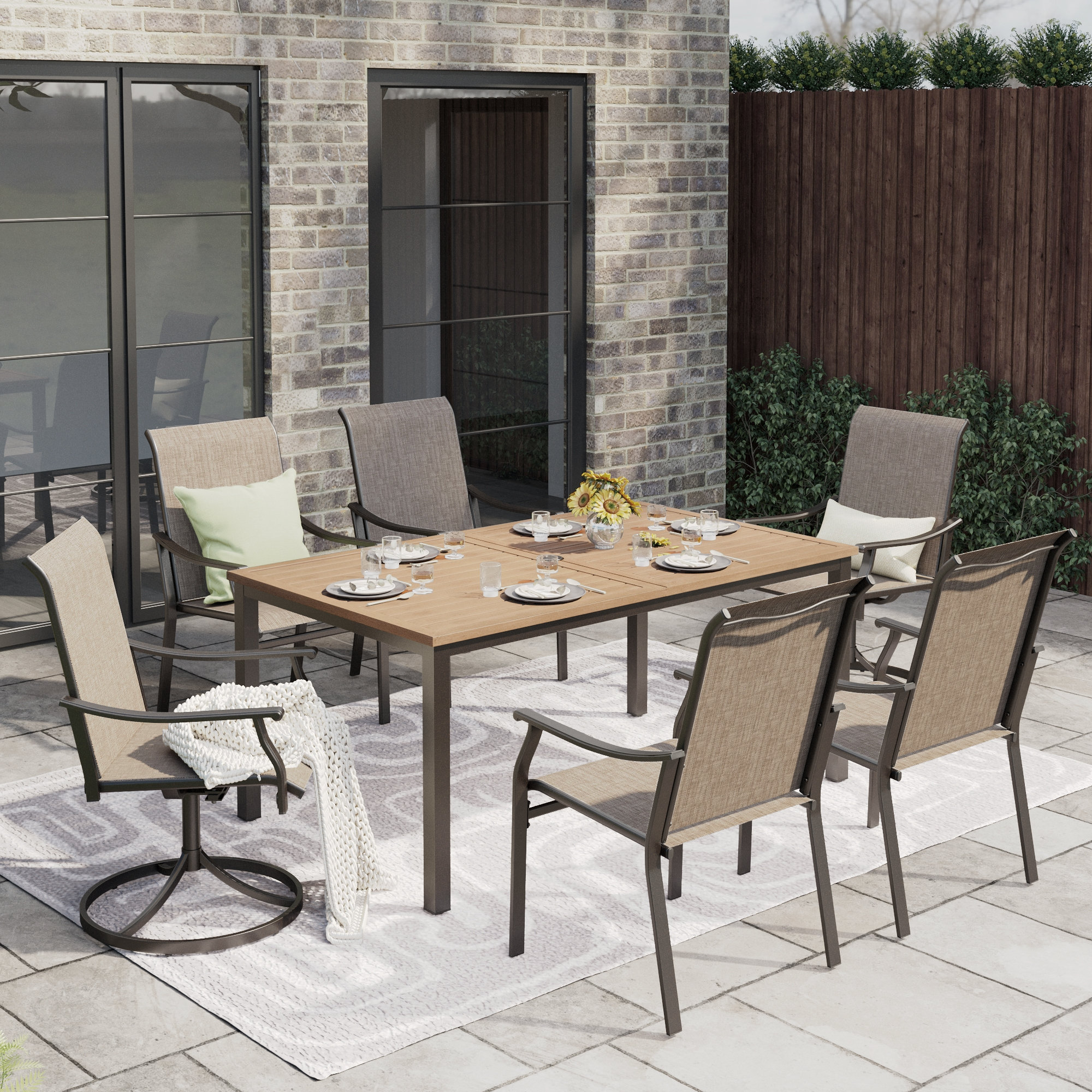 Alphamarts 6-seat Rectangle Outdoor Patio Dining Set Wood-like Metal ...