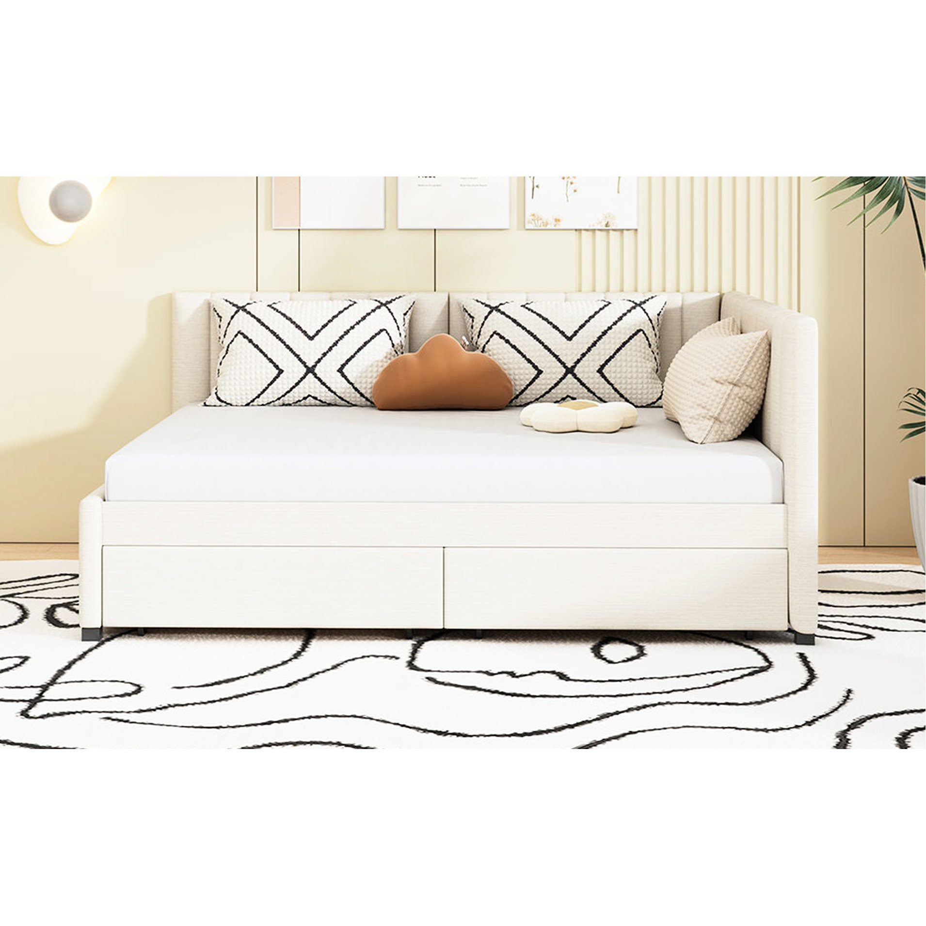 Ebern Designs Full Sized Upholstered Bed With Twin Size Trundle, Linen ...