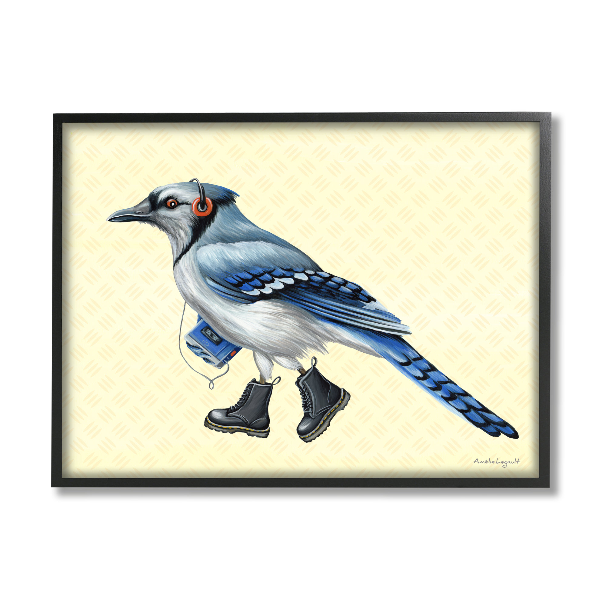 Stupell Industries Blue Jay Bird Combat Boots Retro Tape Cassette ...
