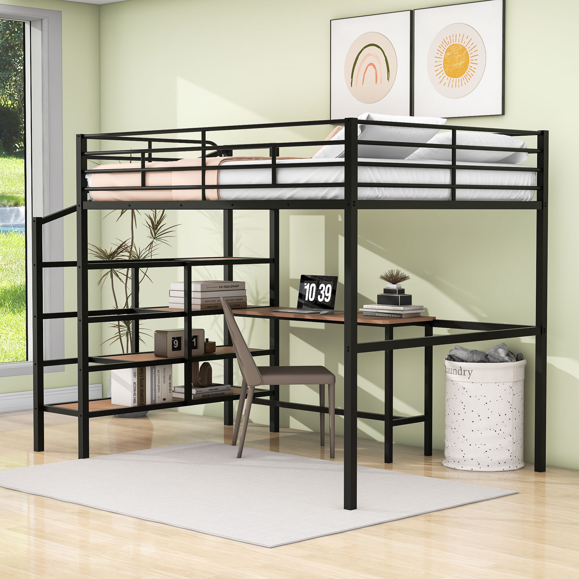 Mason & Marbles Baumeister Full Metal Loft Bed With Lateral 4-Layer ...