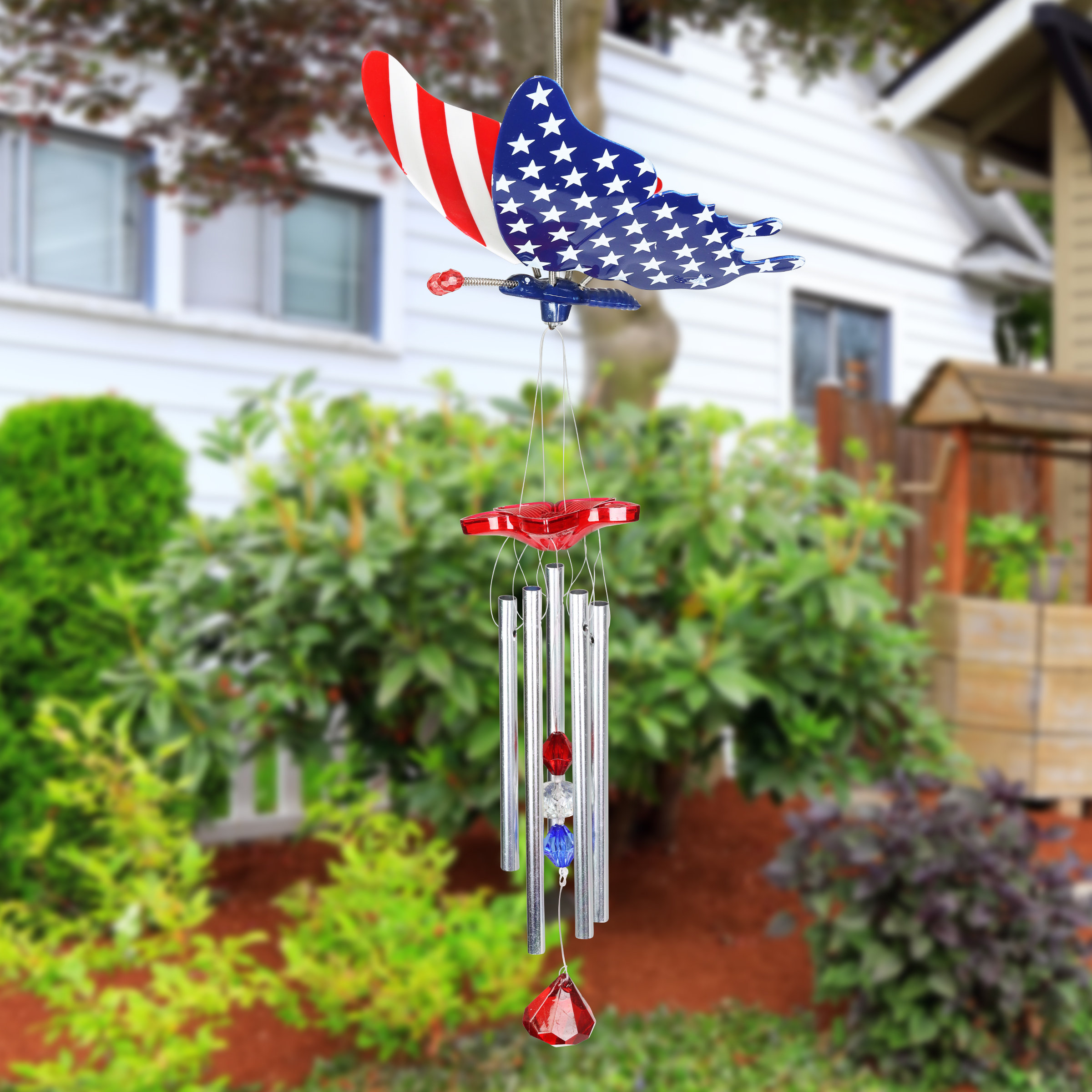 Exhart Windywing Patriotic Butterfly Wind Chime, 8 By 18 Inches | Wayfair