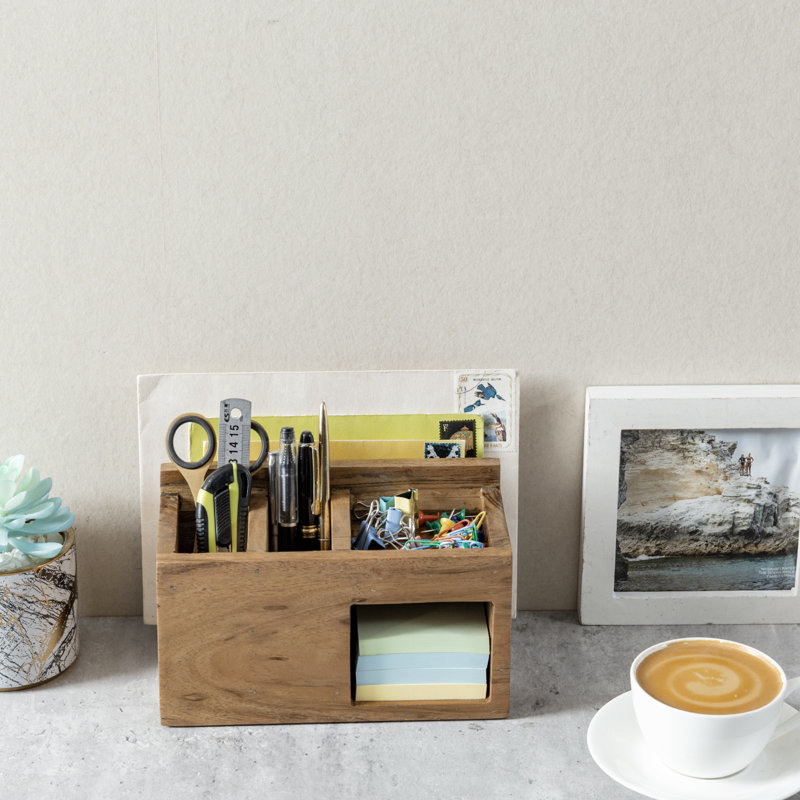 Millwood Pines Devontay Desk Supplies Pen Sticky Note Storage Organizer ...