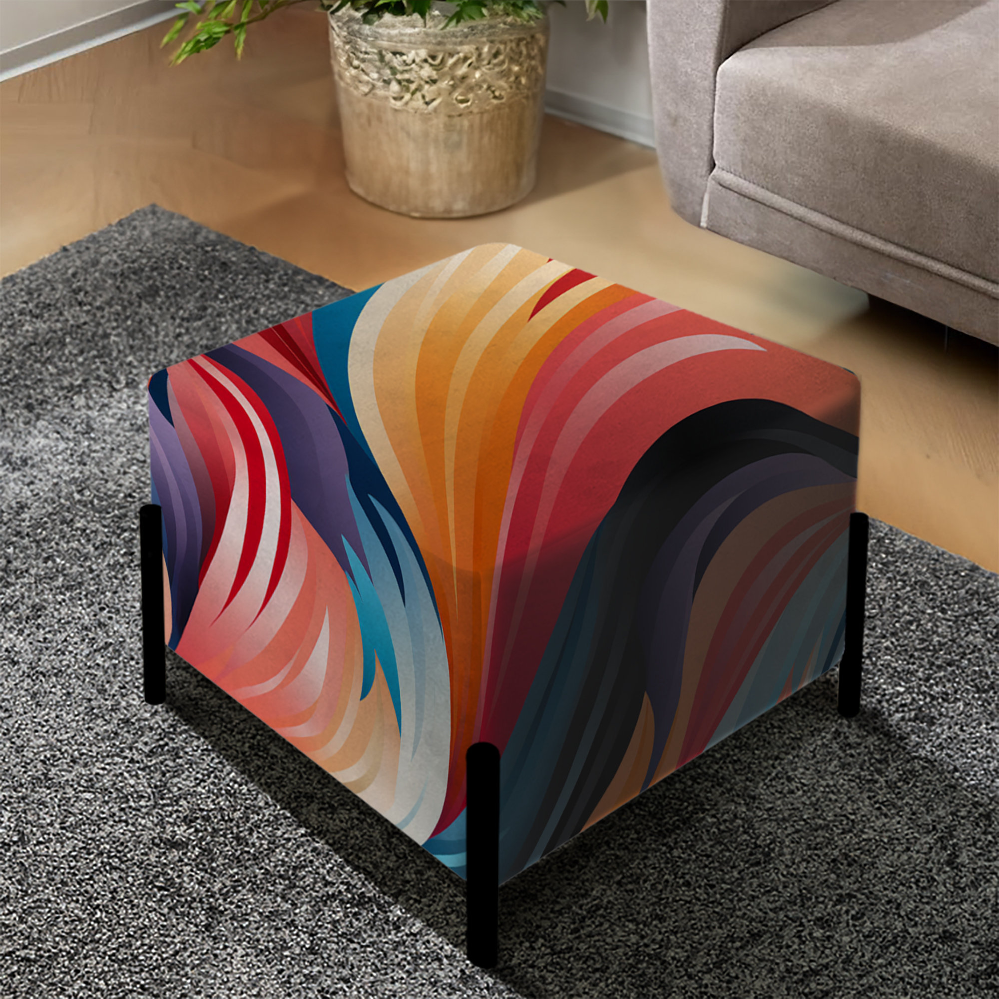 Design Art Trendy Wave Patterns 1970S Style - Geometric Square Ottoman ...