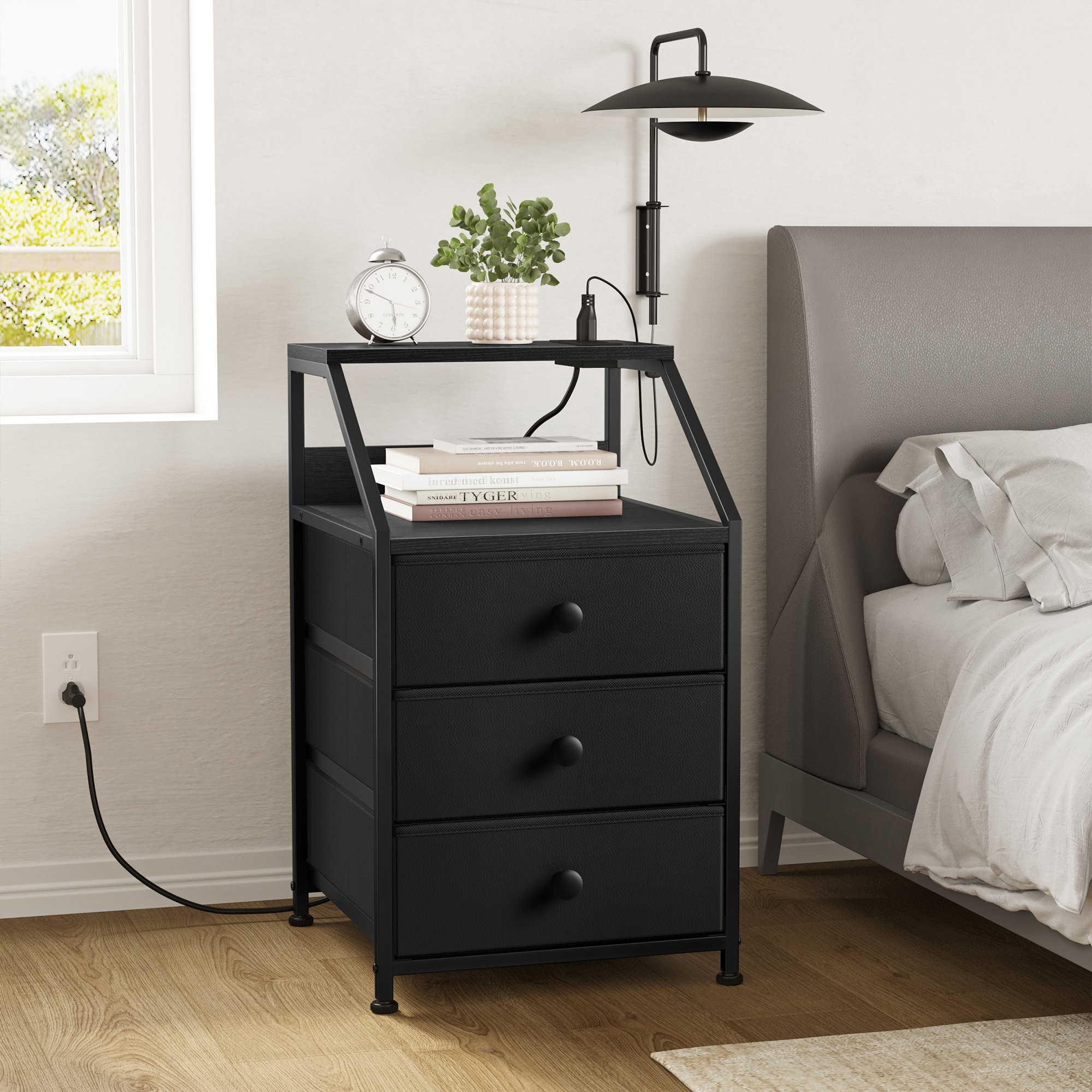 17 Stories Travison Nightstands with 3 Drawers & Outlets, Bedside ...