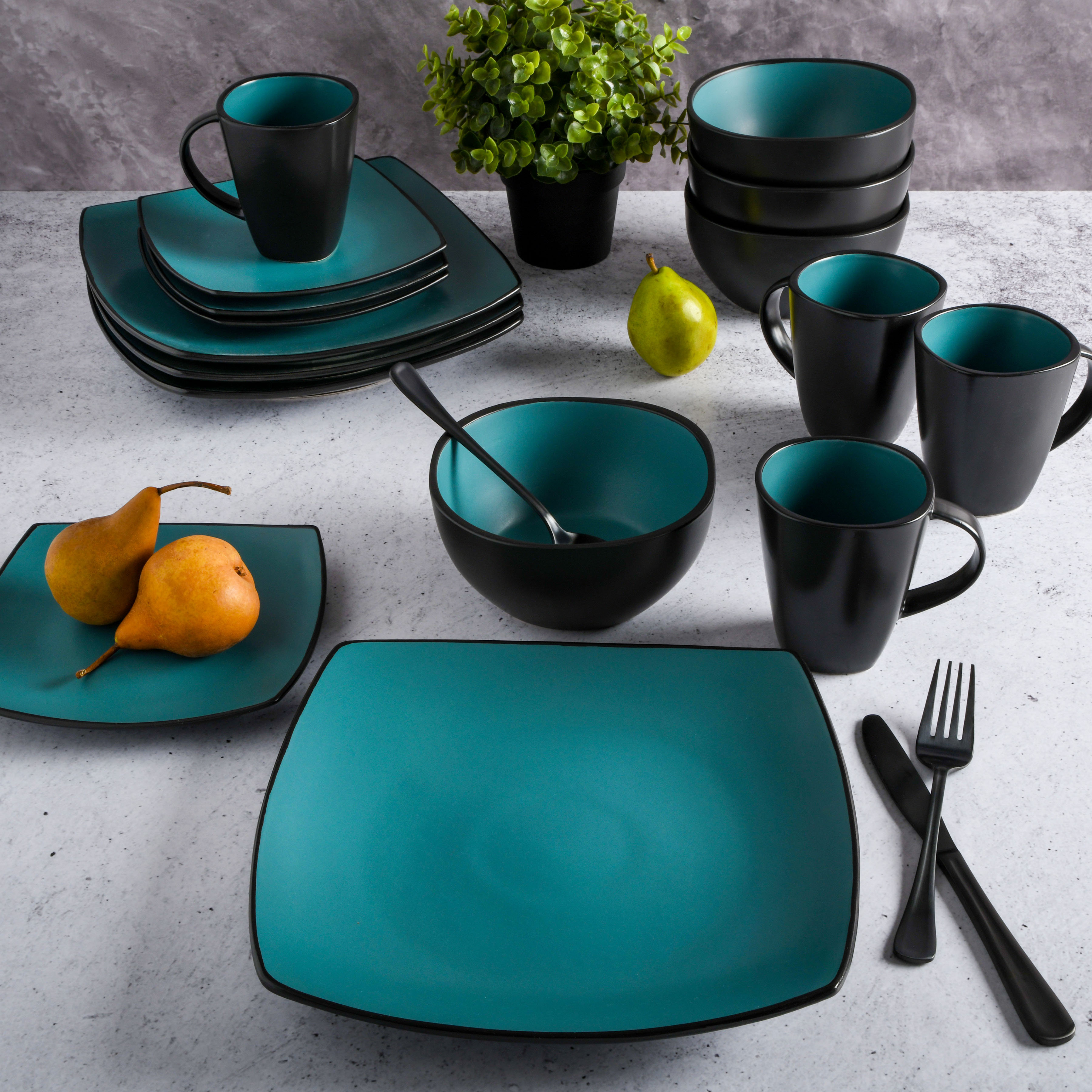 Gibson Elite Soho Lounge 16-piece Jade Dinnerware Set, Matte Reactive ...