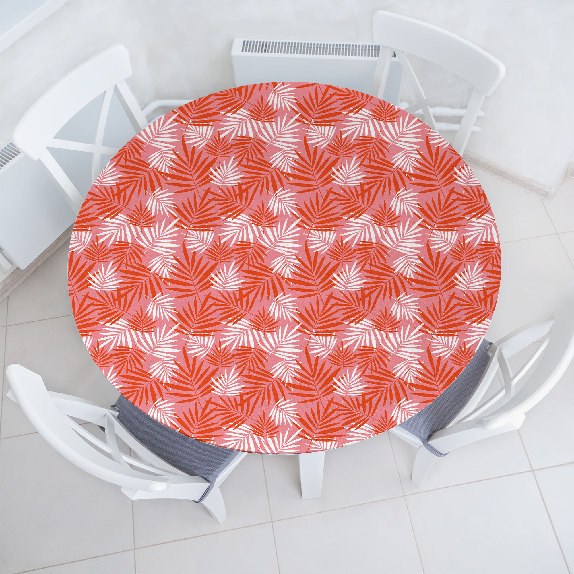 Ebern Designs Exotic Fitted Round Tablecloth Pastel Pink Vermilion ...