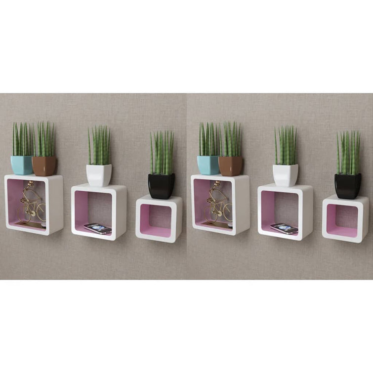 Ebern Designs 6 Piece Square Floating Shelf with Adjustable Shelves ...