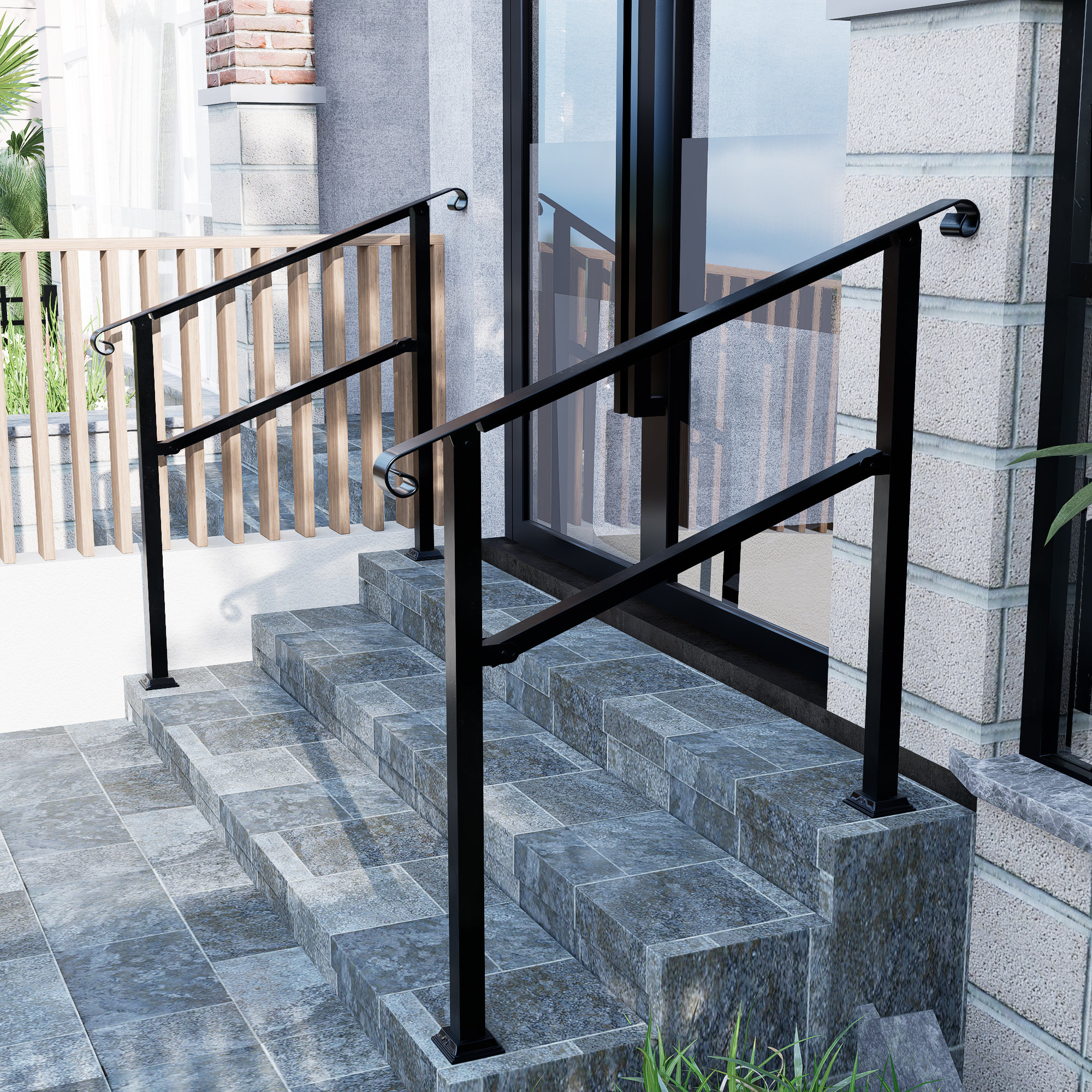 Morinome 2 Piece Metal Handrail Stair Railing | Wayfair