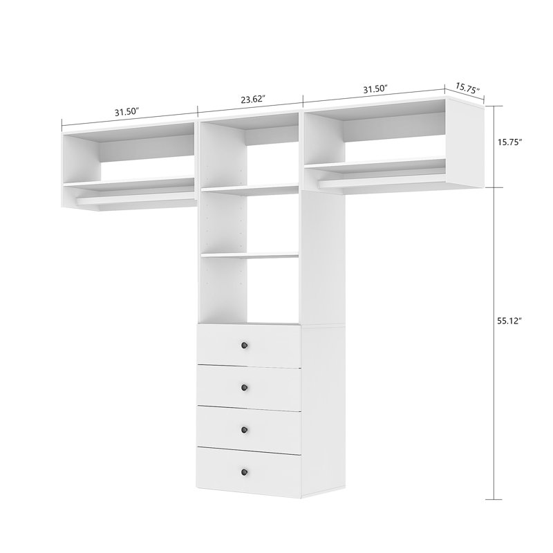 Latitude Run® White Modular Closet Systems With Drawers, Walk In Closet ...