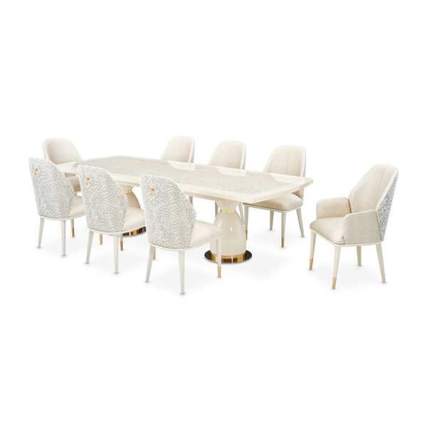 Michael Amini Lisbon 9-Piece Dining Room Set - Silken Matte Cream | Wayfair