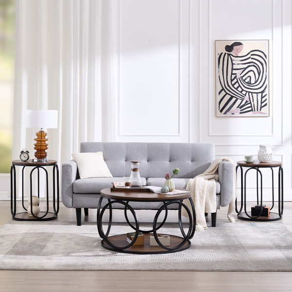 17 Stories Carnforth 3 - Piece Modern Industrial Living Room Table Set ...