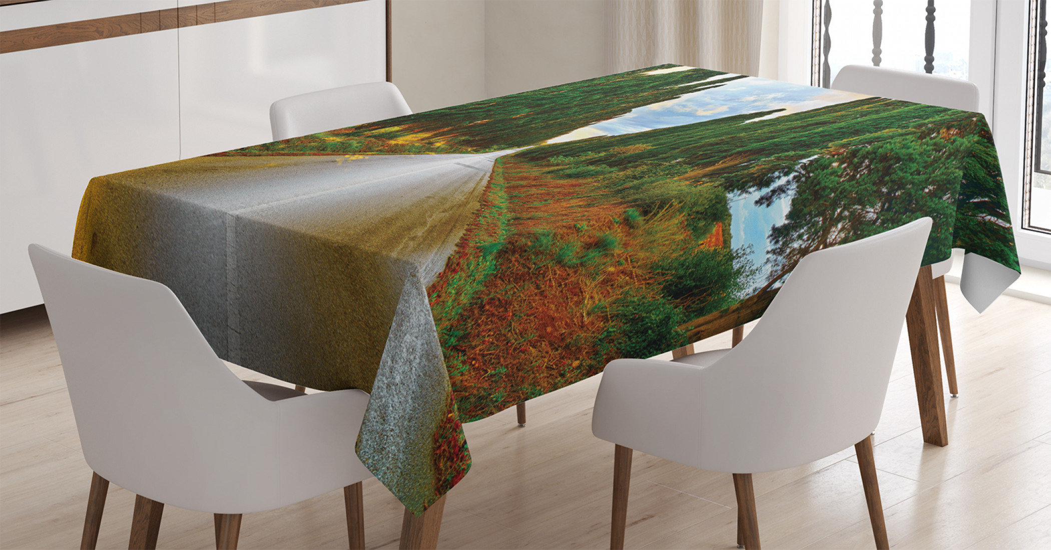 East Urban Home Italian Tablecloth, Boulevard With Trees Old European ...