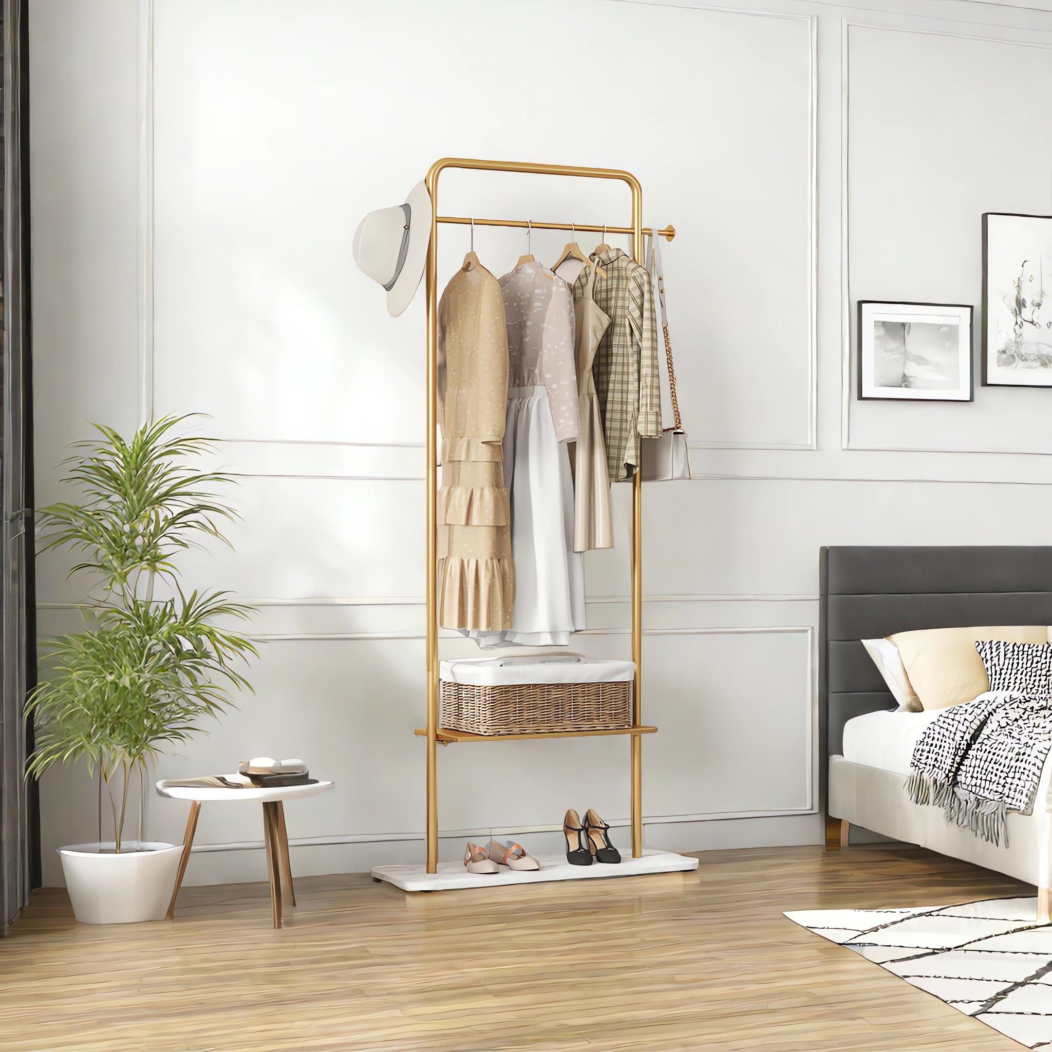 XMVJHOME Gold 2-Tier Clothing Rack With Marble Base For Boutiques And ...