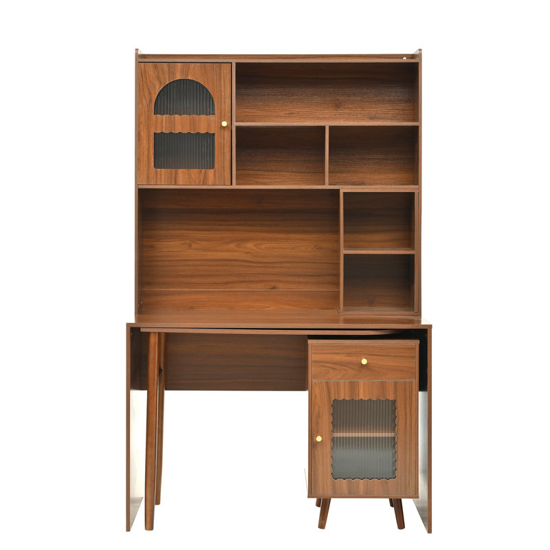 George Oliver Computer Desk With Bookcase, Computer Desk With 90 Degree ...