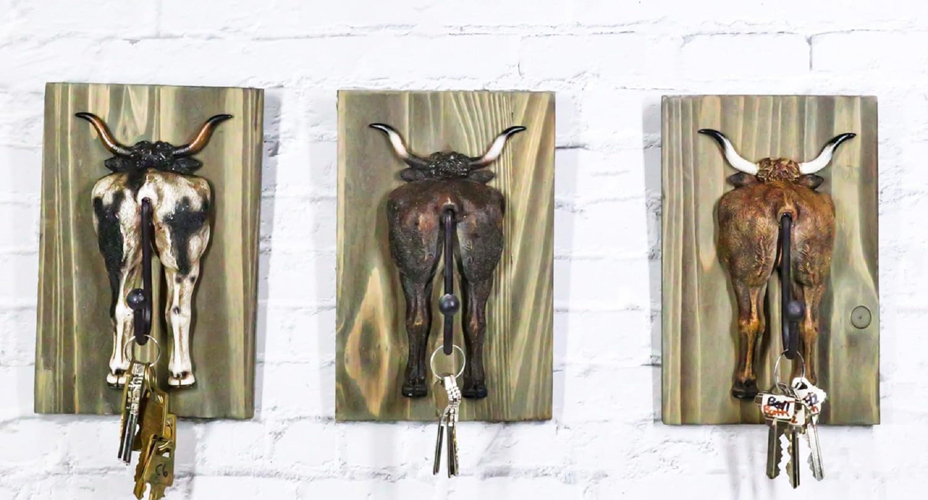 Latitude Run® Set Of 3 Rustic Western Steer Bulls Hind Butt Coat Wall ...