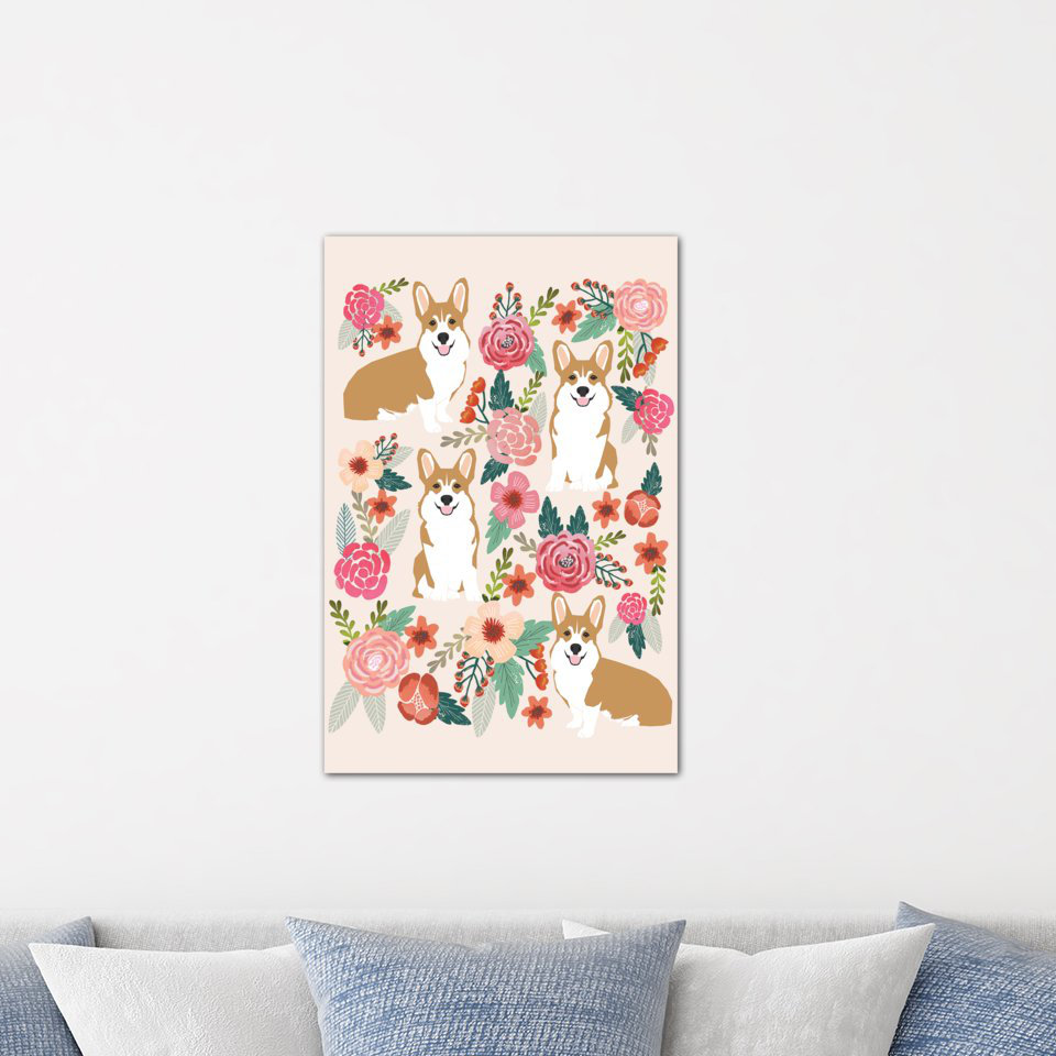 East Urban Home Corgi Floral Collage I Graphic Art on Wrapped Canvas ...
