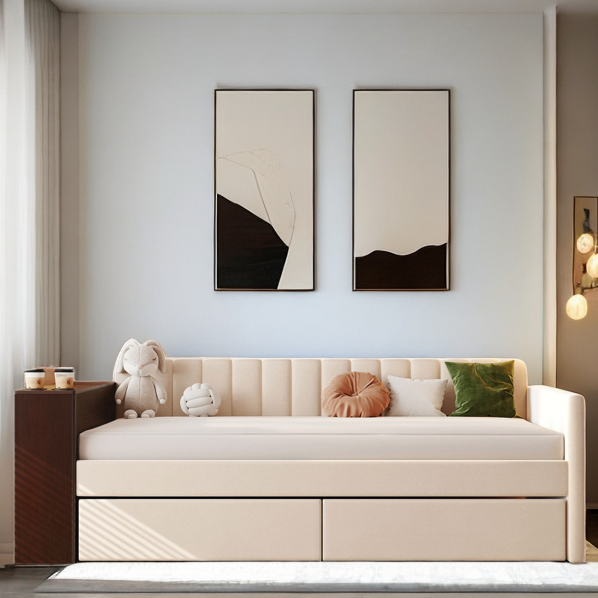 Hokku Designs Plamen Upholstered Daybed with 2 Drawers, USB Ports and ...