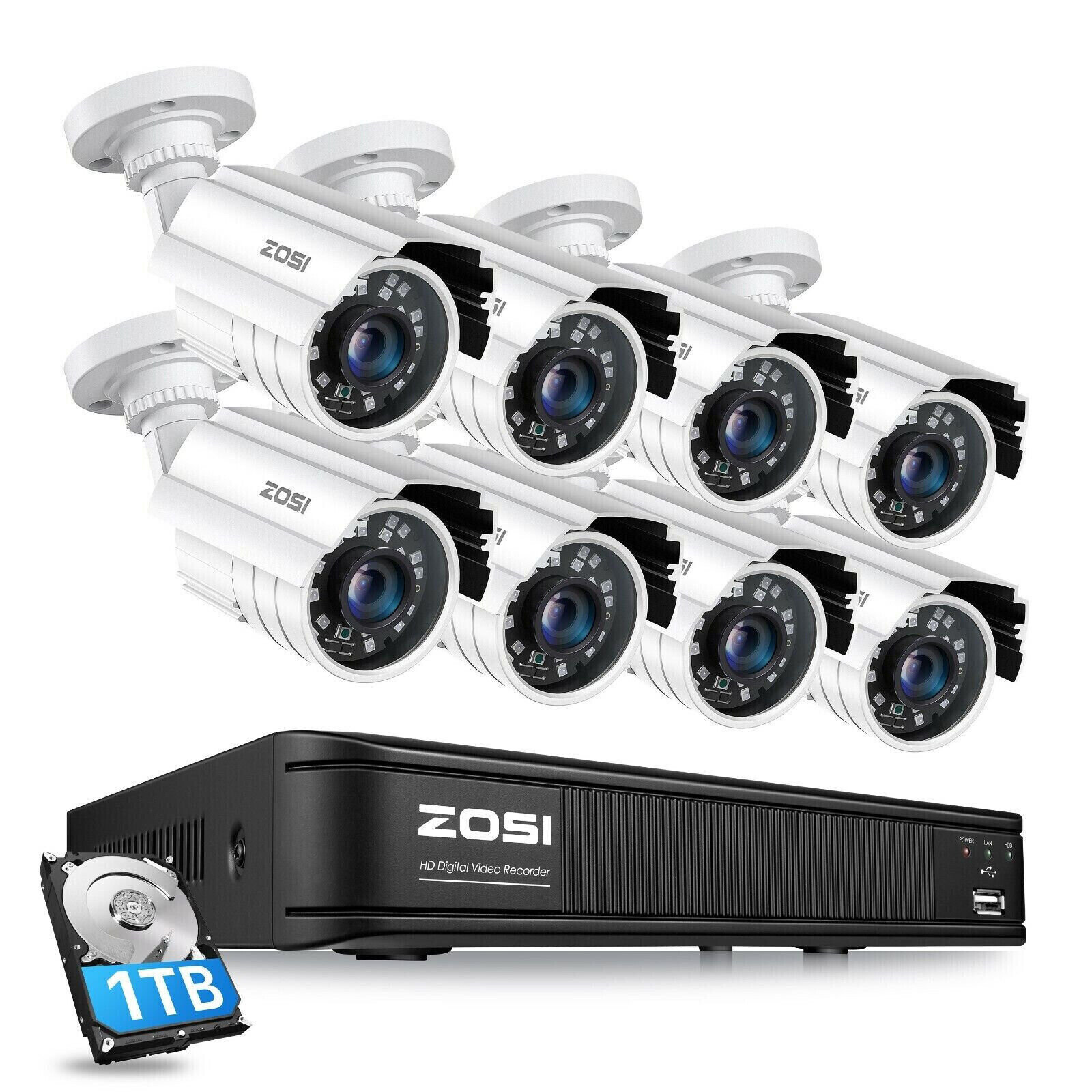 ZOSI 8CH DVR Security Cameras System with 1TB HDD, 1080P Outdoor ...