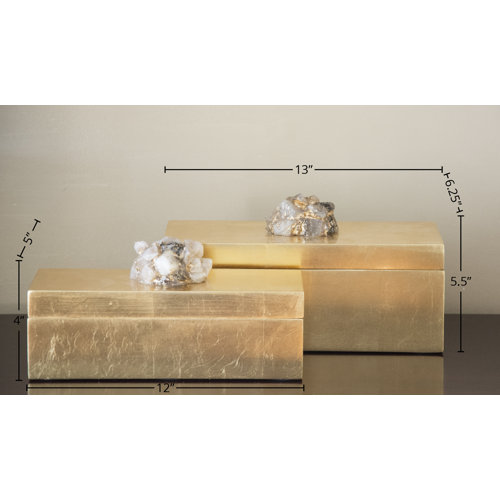 House of Hampton® Astoria Quartz Rectangular Boxes, Gold (Set of 2 ...