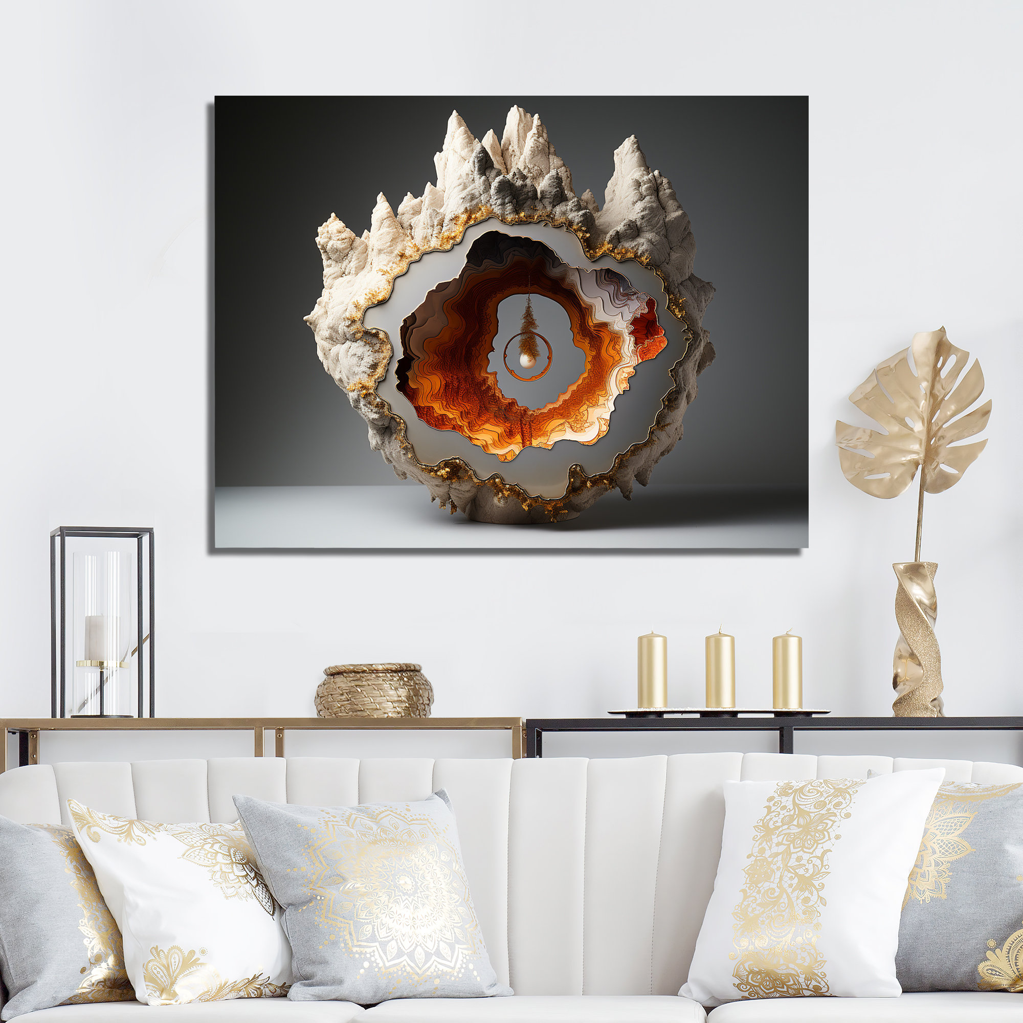 Mercer41 Orange Stone Geode Minimalism Charm - Stone Geode Canvas Art ...