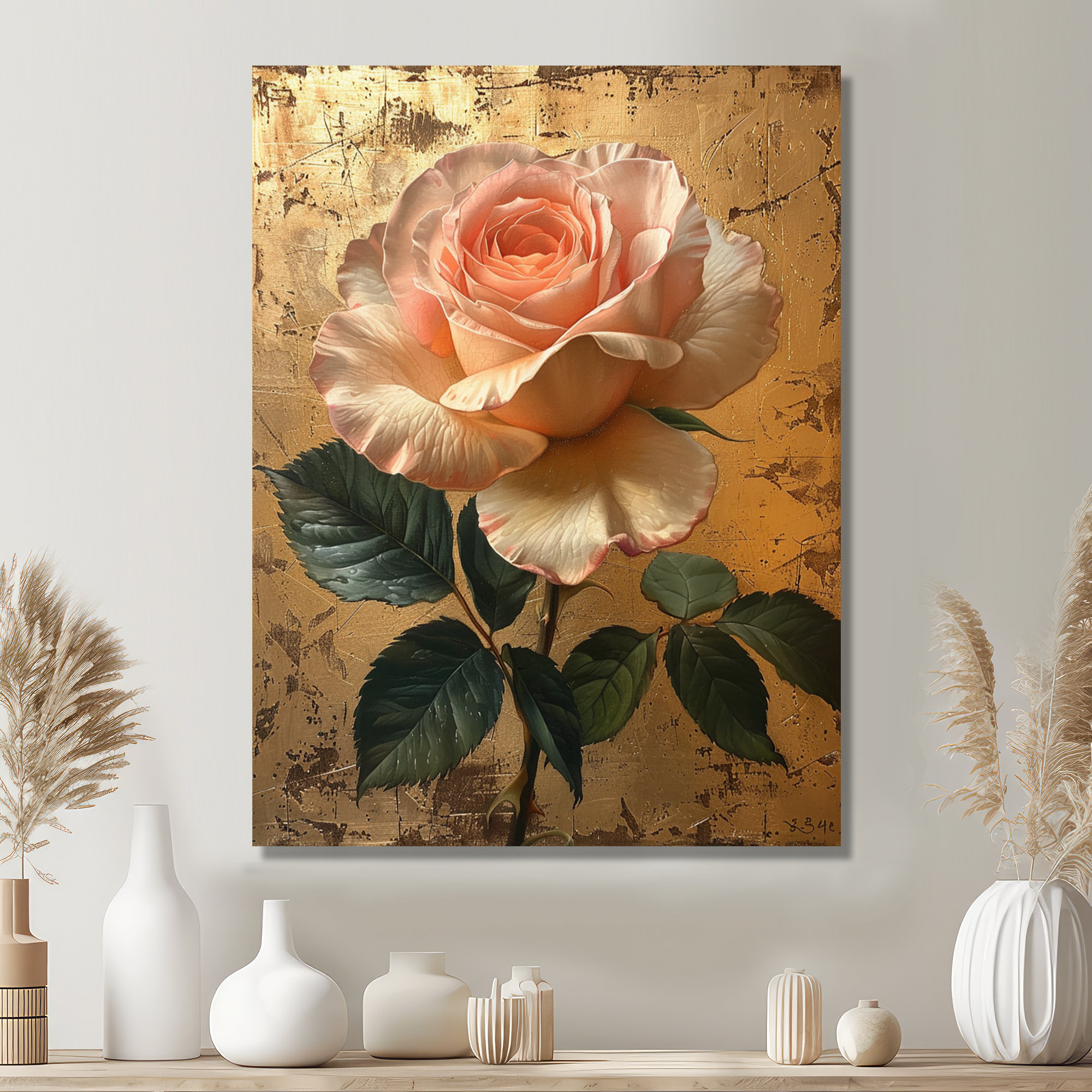 Winston Porter Pink Rose Vintage Gold - Rose Wall Art Living Room | Wayfair