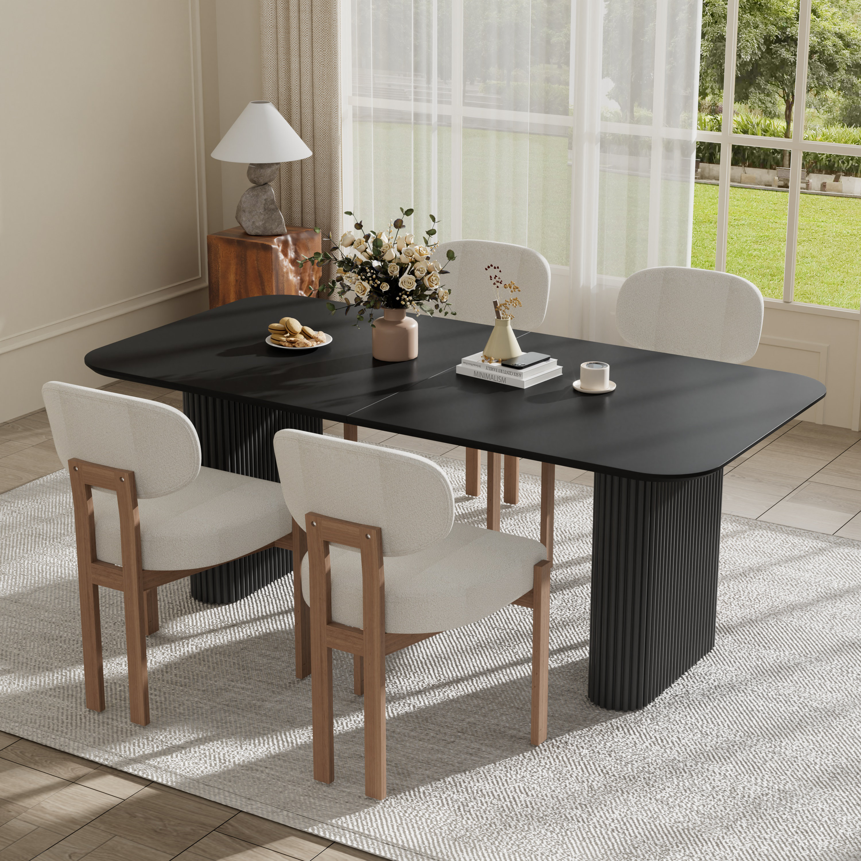 Latitude Run® 70.9 " Rectangular Double Pedestal Dining Table Set for 4 ...