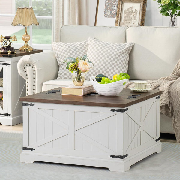 Latitude Run® Coffee Table With Large Hidden Storage, Antique White ...