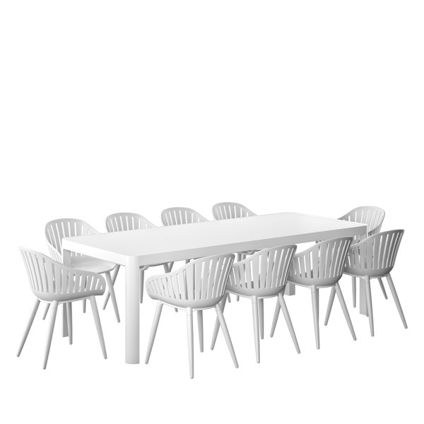 Hokku Designs Amazonia Milky Extendable 11Pc Outdoor Patio Aluminum And ...