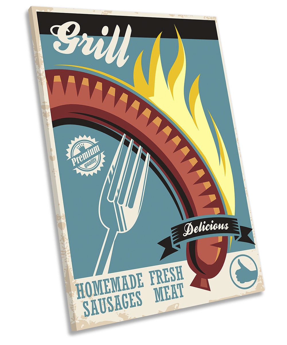 Happy Larry Kitchen Sausage Hot Grill Retro Framed Canvas Print ...