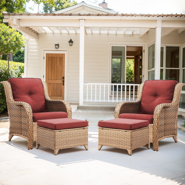 Hummuh Carolina 4-Piece Wicker Outdoor High-Back Patio Chairs Set With ...