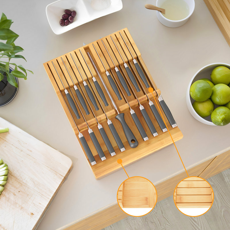 SpaceAid Bamboo Knife Drawer Organizer Insert, Kitchen Knife Holder ...