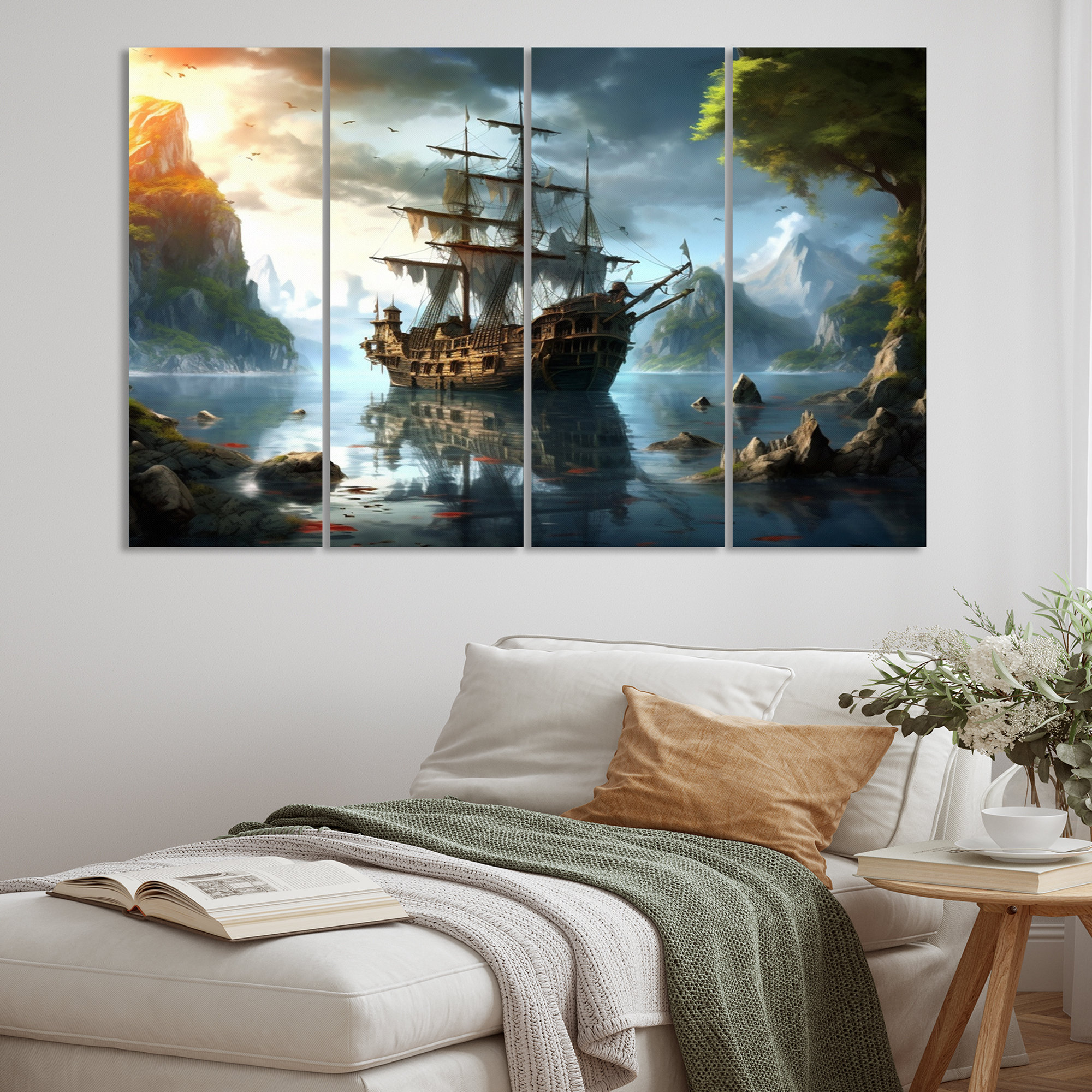 Breakwater Bay Pirate Ship At Sea - Pirate Canvas Art Print - 4 Panels ...