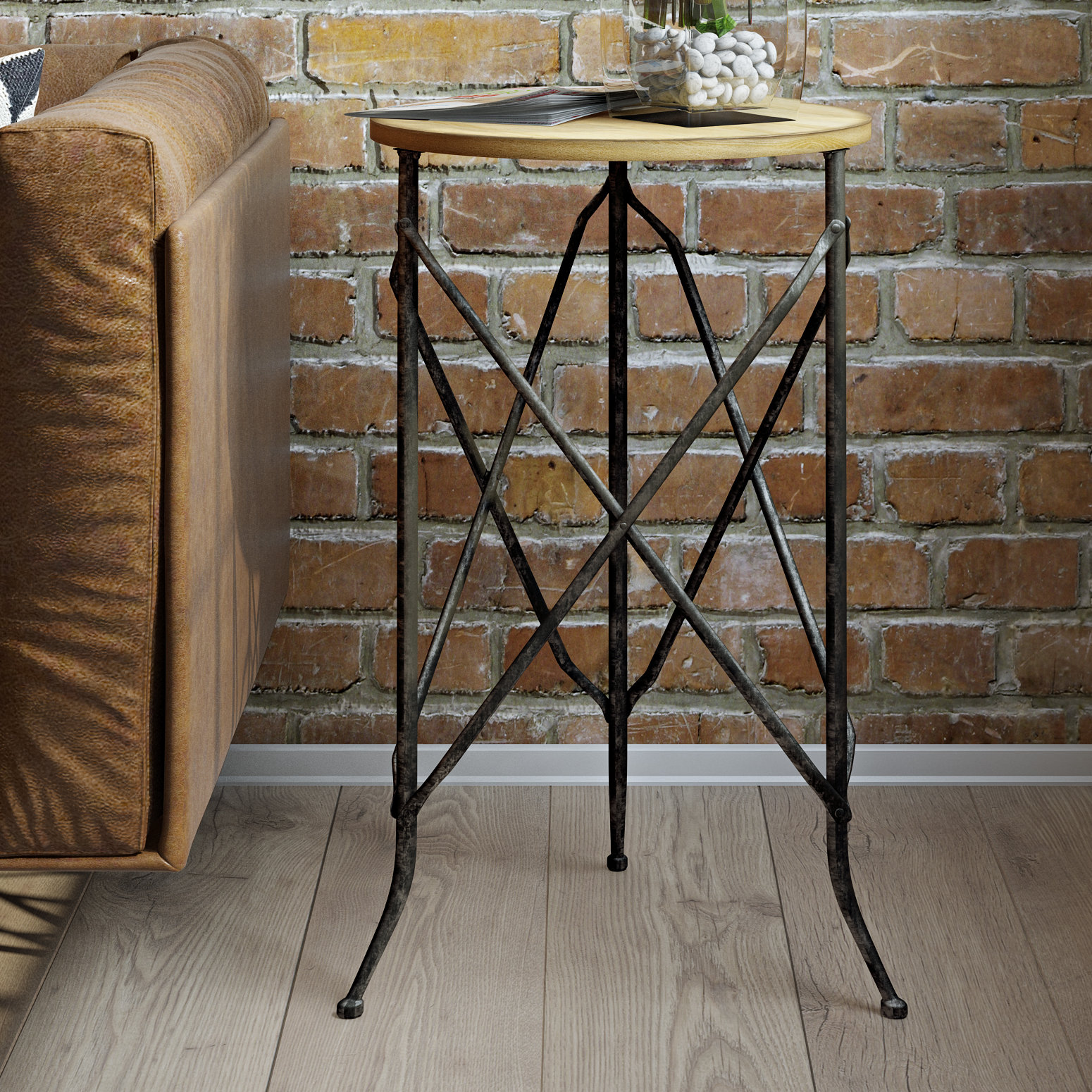 Williston Forge Atwell Round Metal & Wood Industrial Accent Table ...