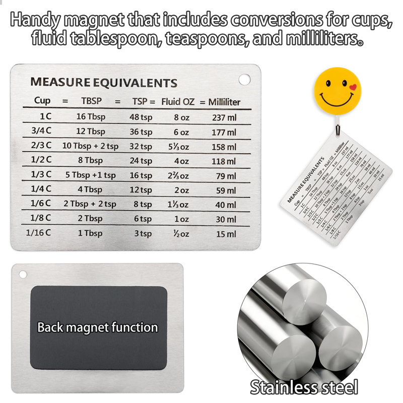 Gustave Magnetic Kitchen Measurement Conversion Chart Stainless Steel ...