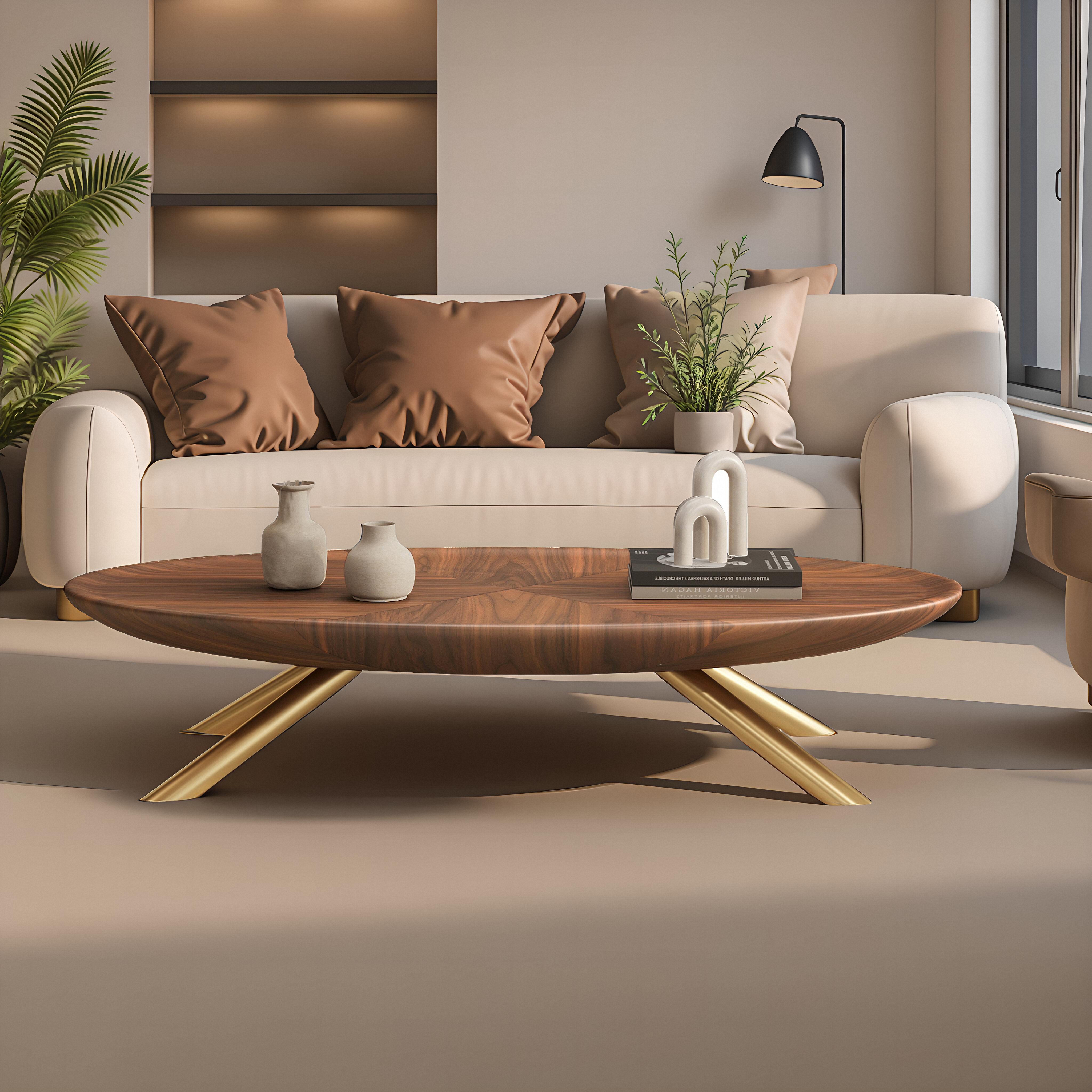 Everly Quinn Chebo Retro Oval Coffee Table with Wood Grain Finish and ...