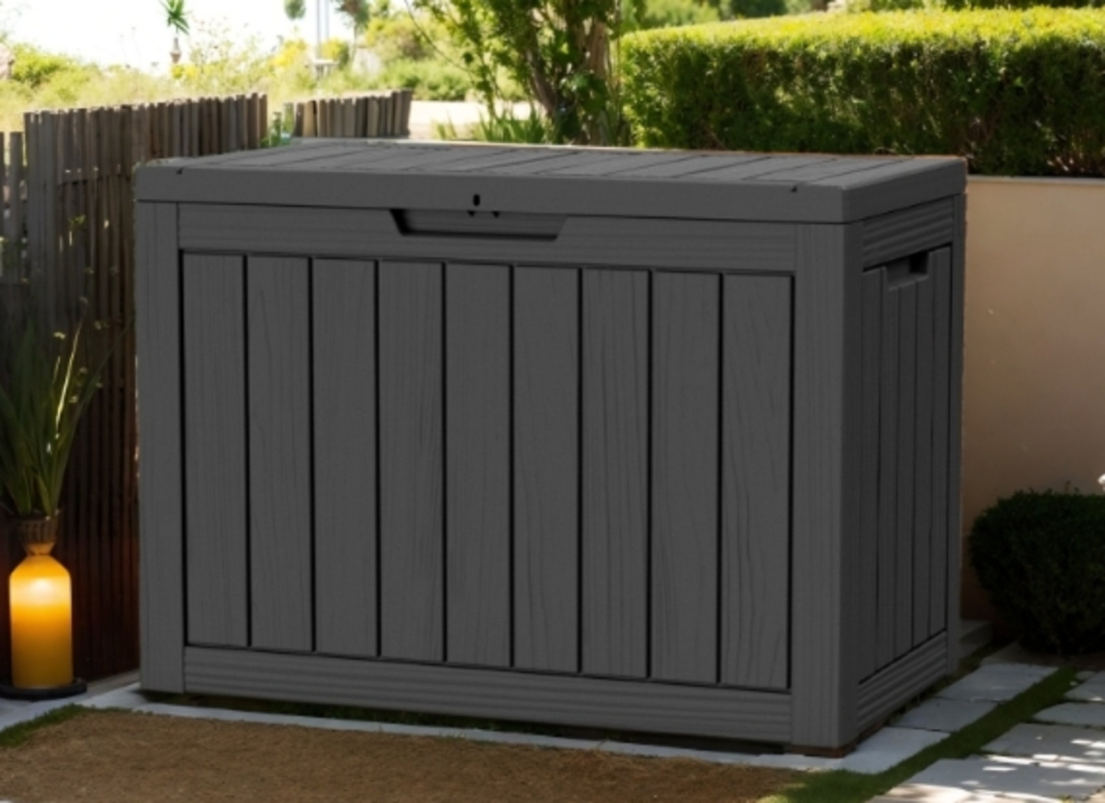 WORACO 17.13'' W 45 Gallons Water Resistant Resin Lockable Deck Box ...