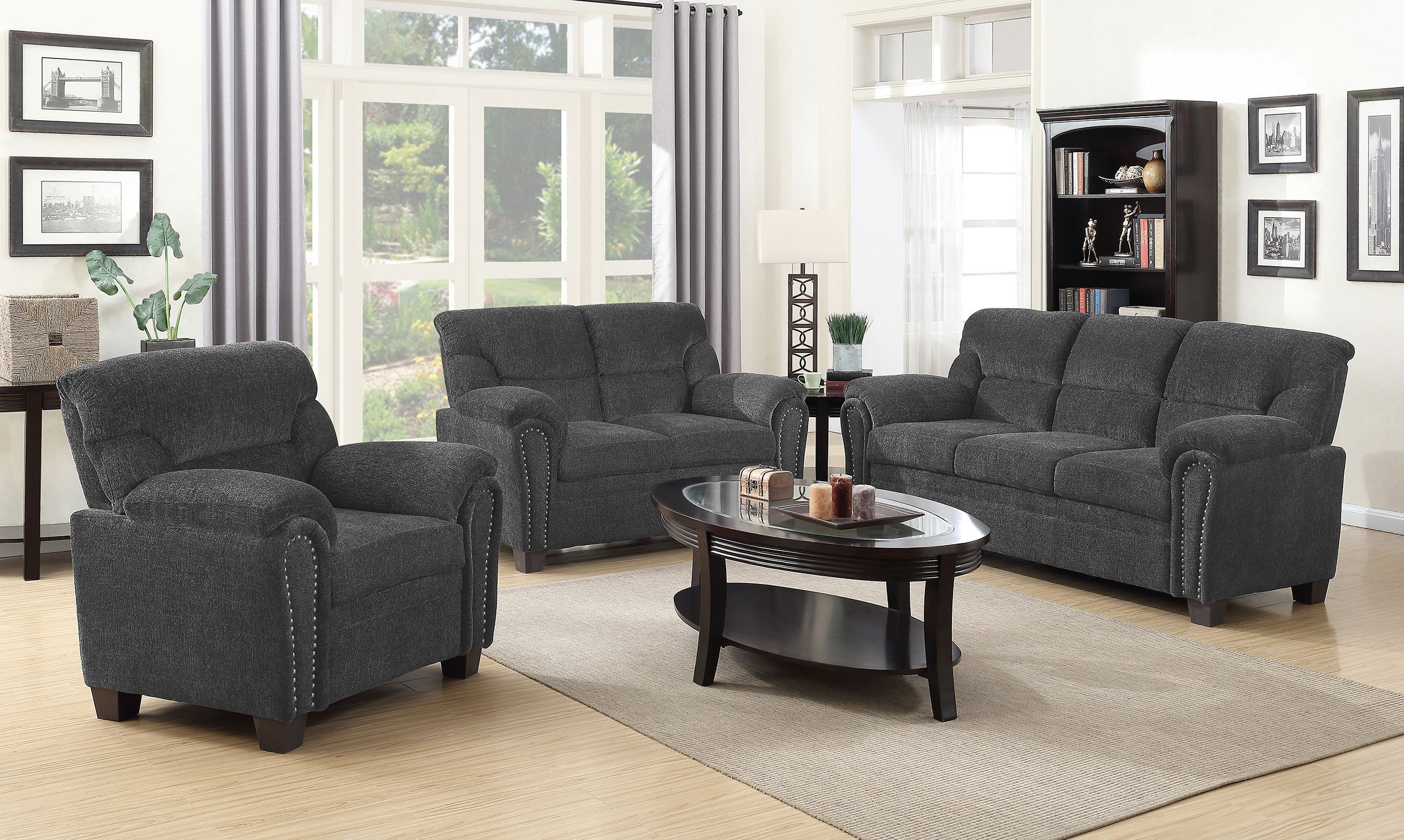Alma Clementine 3-Piece Upholstered Padded Arm Sofa Set Brown - Wayfair ...