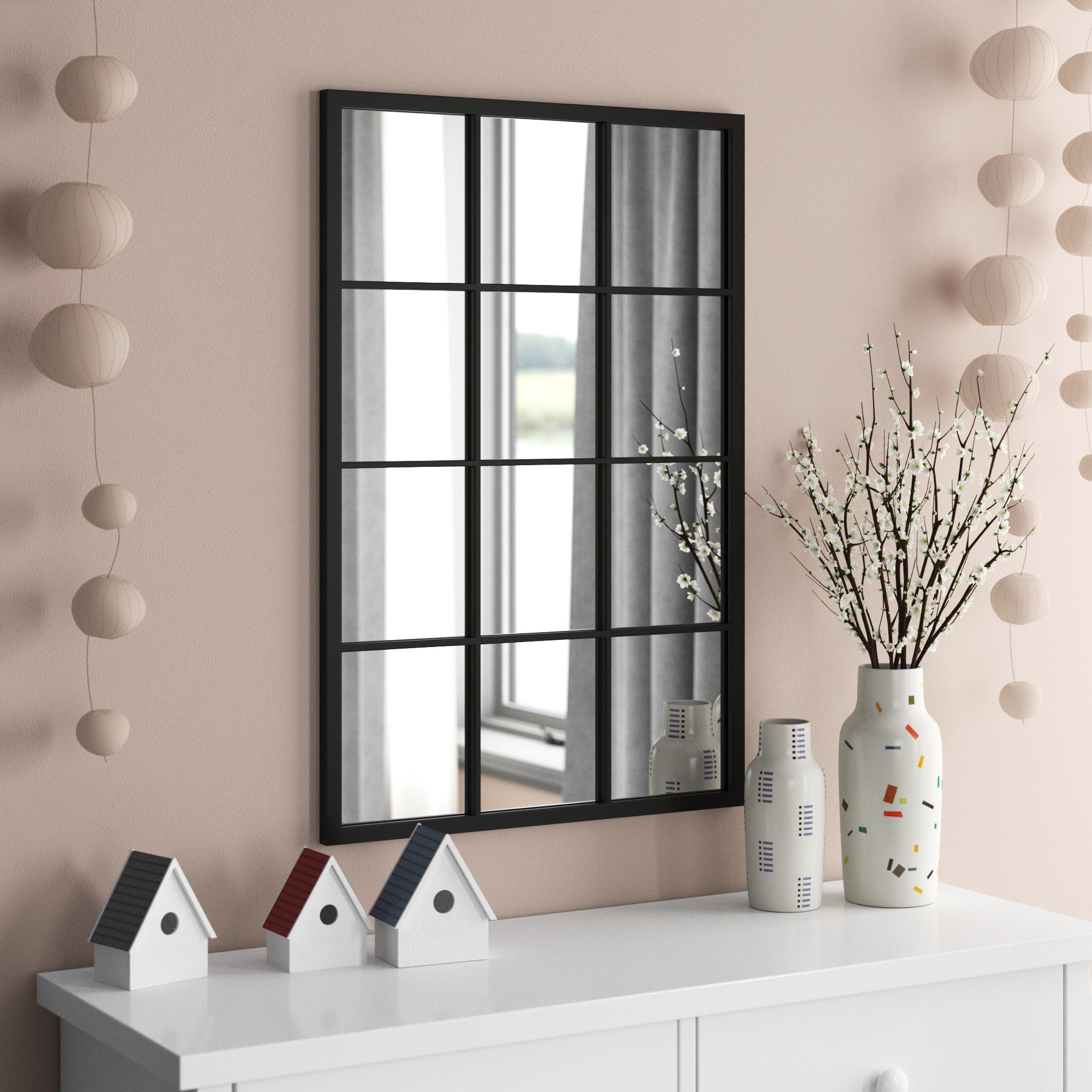 Wade Logan Paris Window Pane Framed Wall Mounted Accent Mirror ...