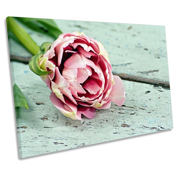 Ebern Designs Pink Floral Flower Floorboard - Wrapped Canvas Print ...