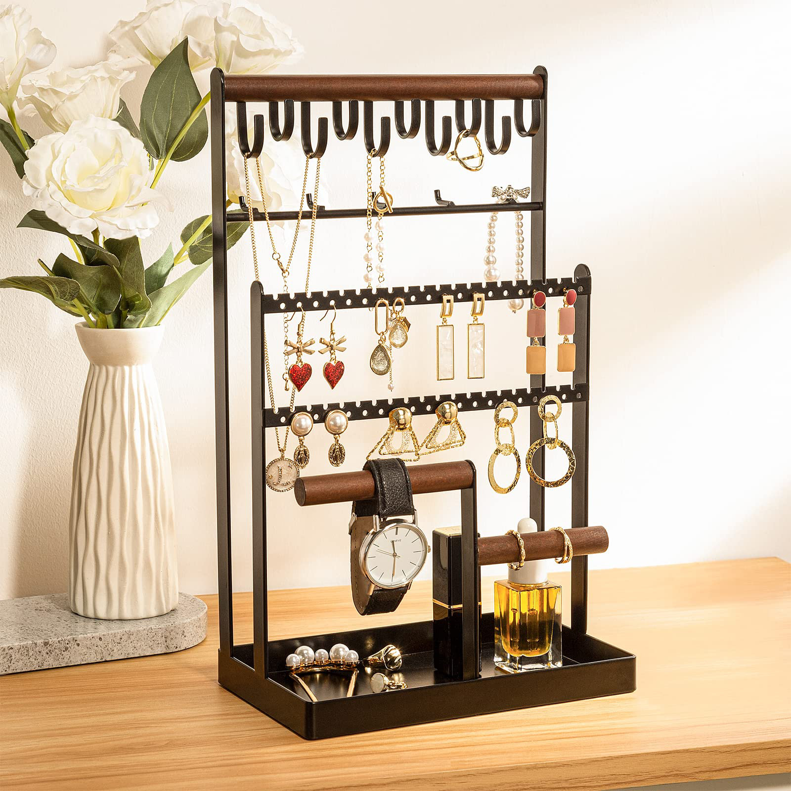 Latitude Run® 6-Layer 15-Hook Jewellery Storage Rack Bracelet Earring ...