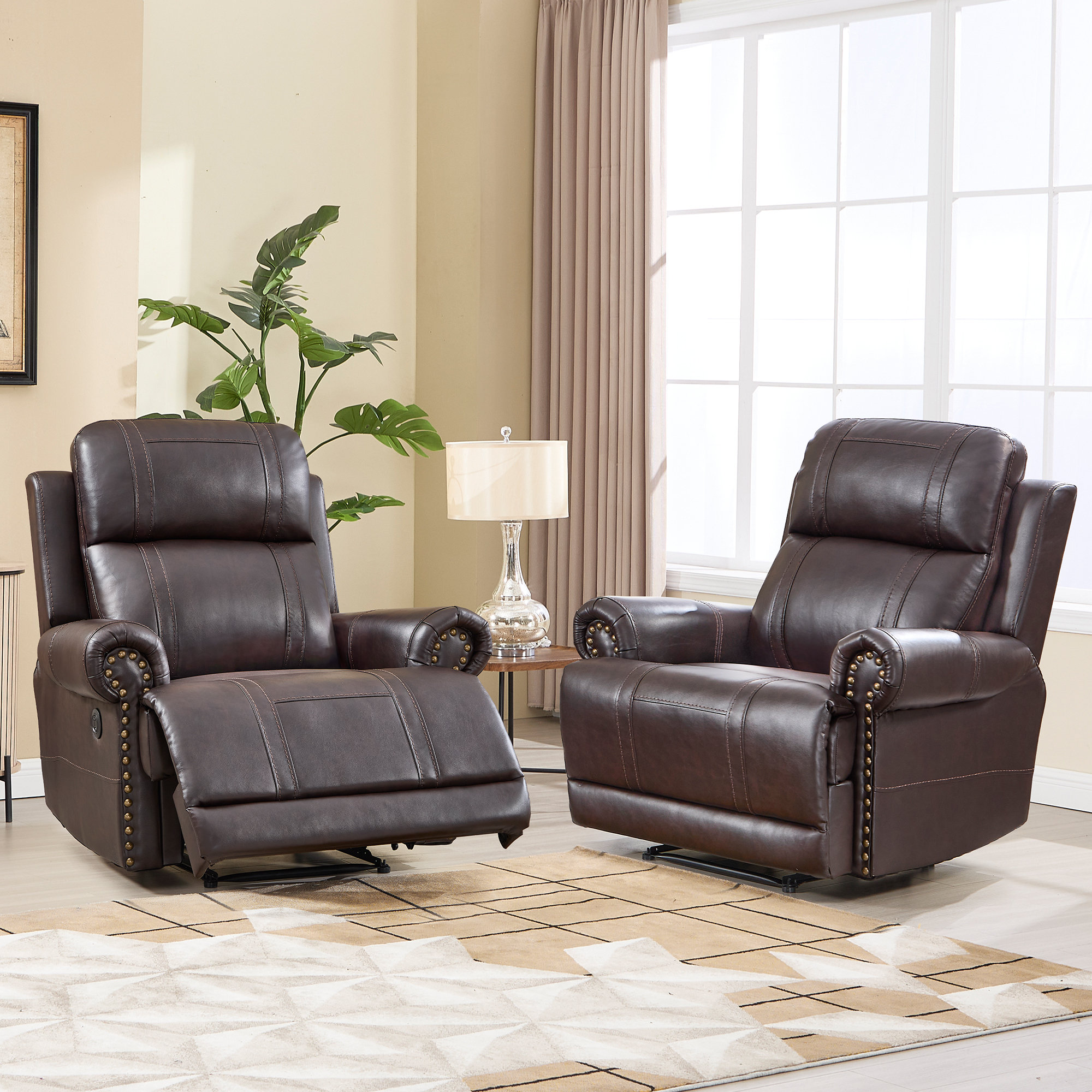 Red Barrel Studio® Dulles 39'' W Classic Nail Trimed Faux Leather Power ...