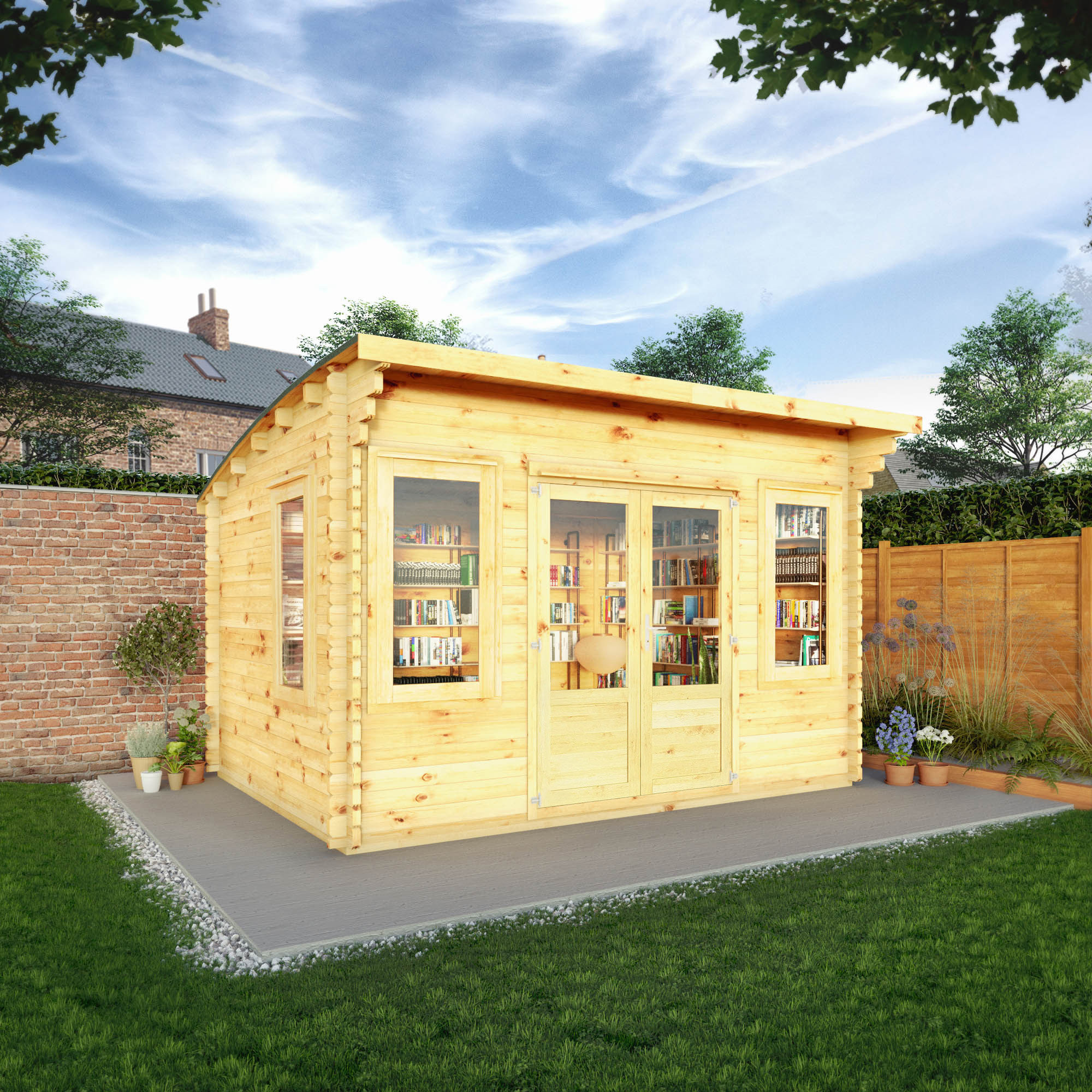 Mercia Garden Products Mercia 13ft x 10ft Curved Roof Log Cabin (44mm ...