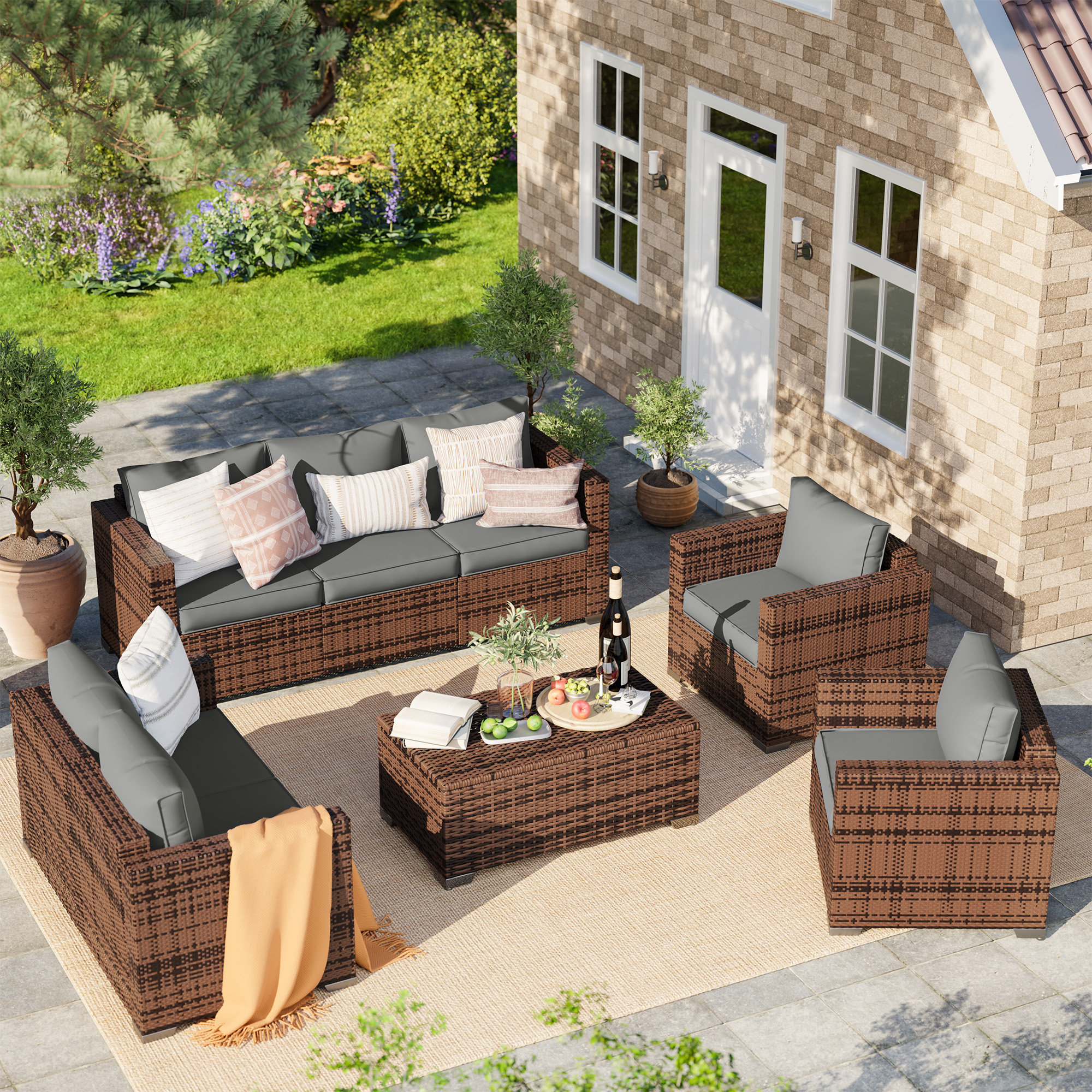 Latitude Run® Azoriah 7 - Person Oversized Armrest Outdoor Sectional ...
