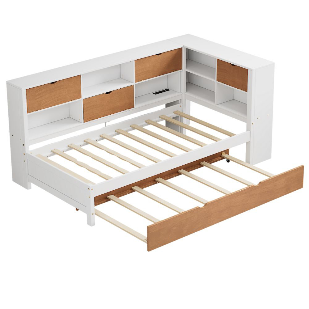 Red Barrel Studio® Wood Daybed With Trundle Bed And Headboard Bookcase ...