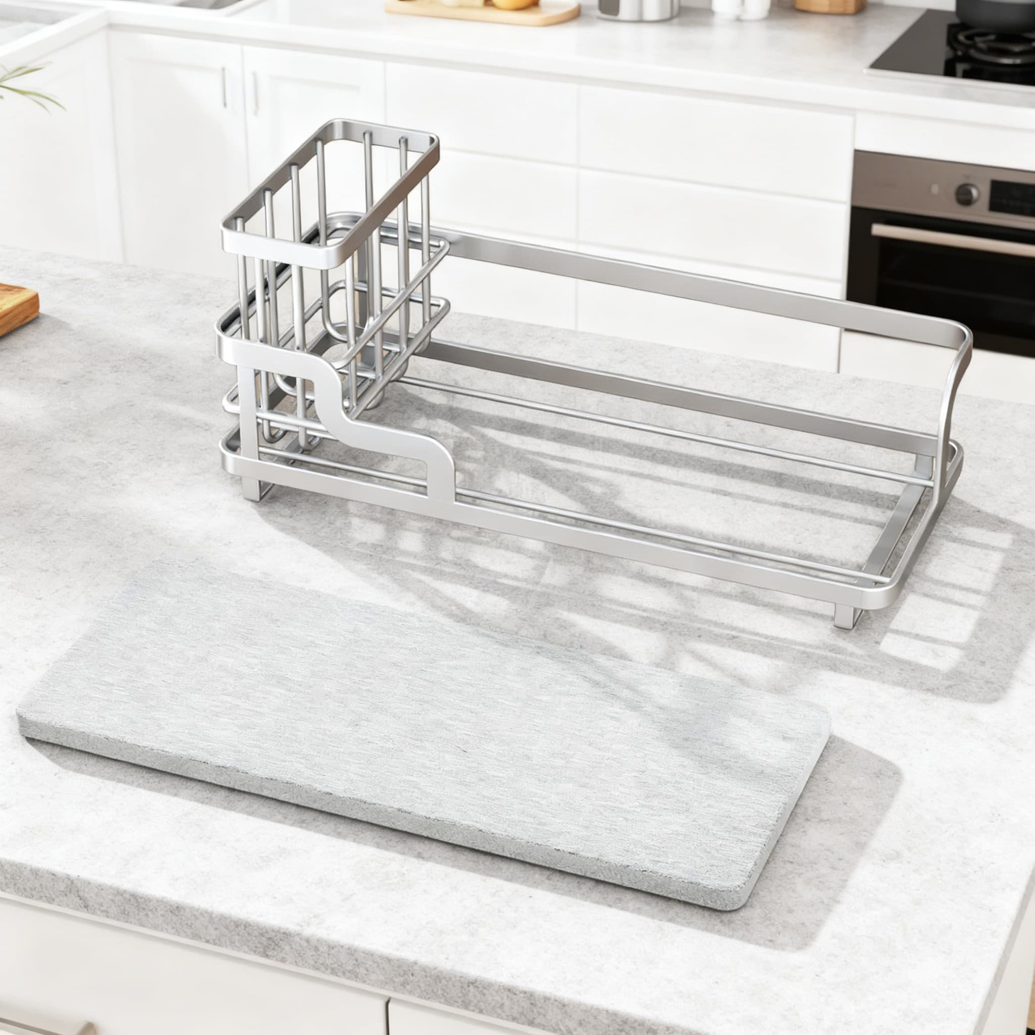 WKING Kitchen Sink Sponge Holder With Diatomite Stone Tray - Detachable ...