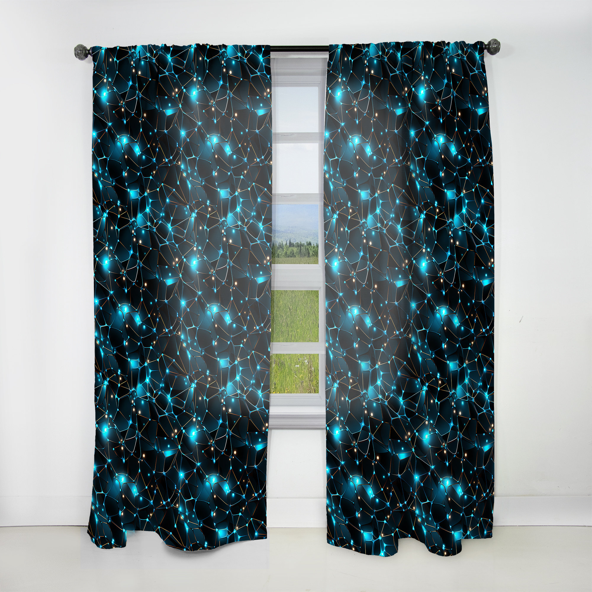 Design Art Blue Quantum Matrix Vision Geometric II - Abstract Curtain ...