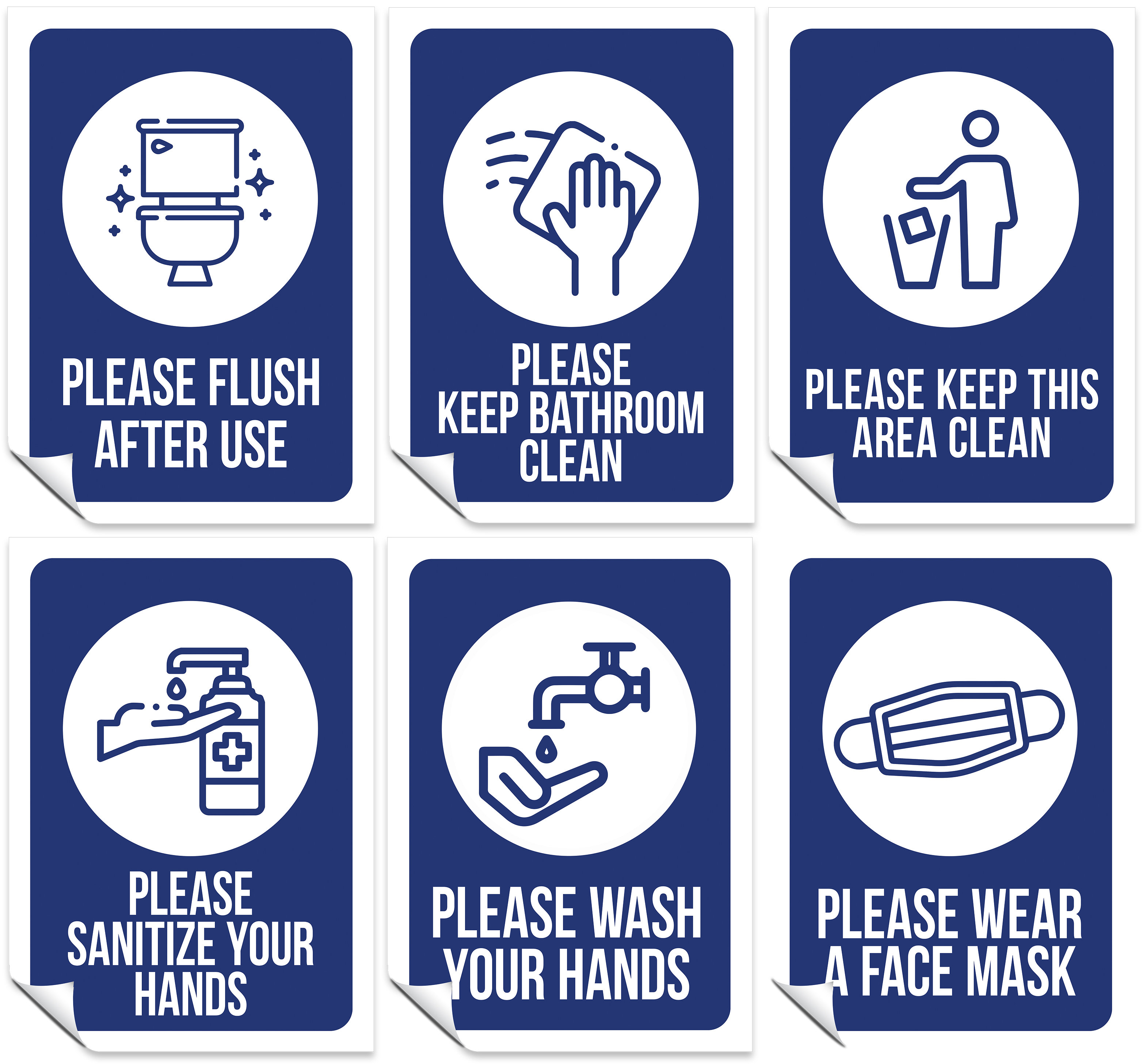 Maturi Bathroom Toilet Hygeine Wall Signs Business - 6 Piece Unframed ...